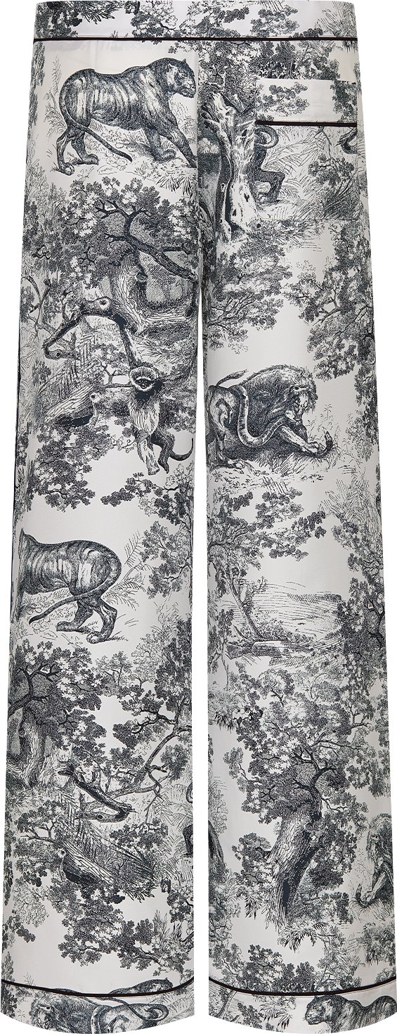 Dior Chez Moi Pants White Silk Twill with Navy Blue Toile de Jouy Motif ...