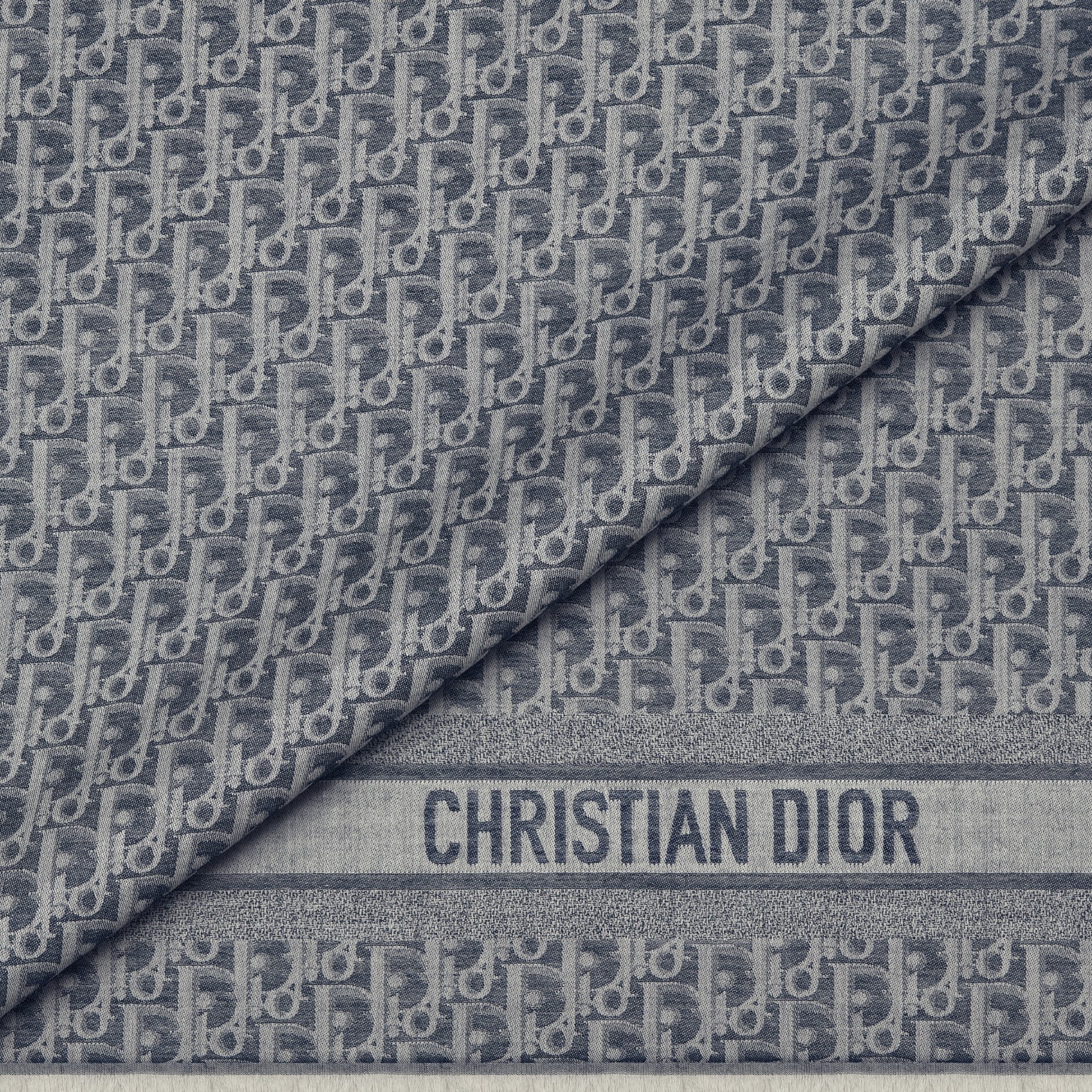 Dior Oblique Denim Shawl Denim Blue Wool, Silk and Cashmere | DIOR
