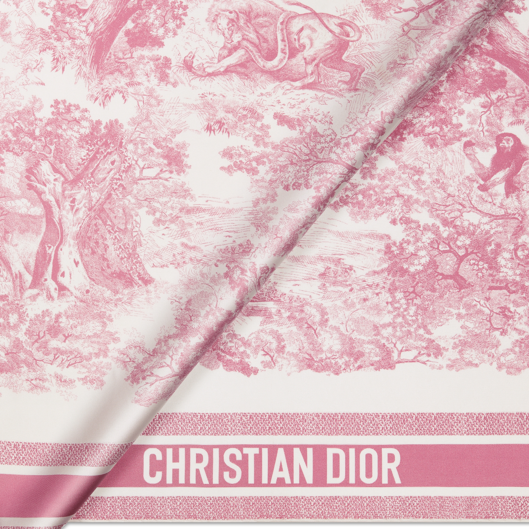 Dioriviera Toile de Jouy Sauvage 90 Square Scarf White and Candy Pink ...