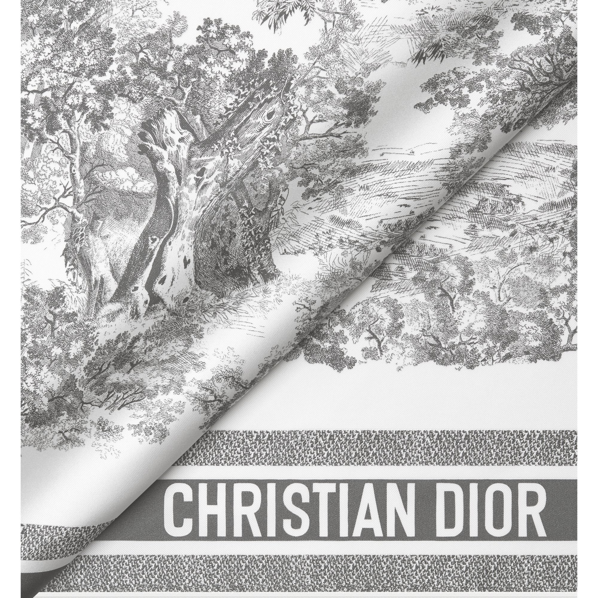 Toile de Jouy Sauvage 90 方巾 象牙色和灰色真絲斜紋布 | DIOR