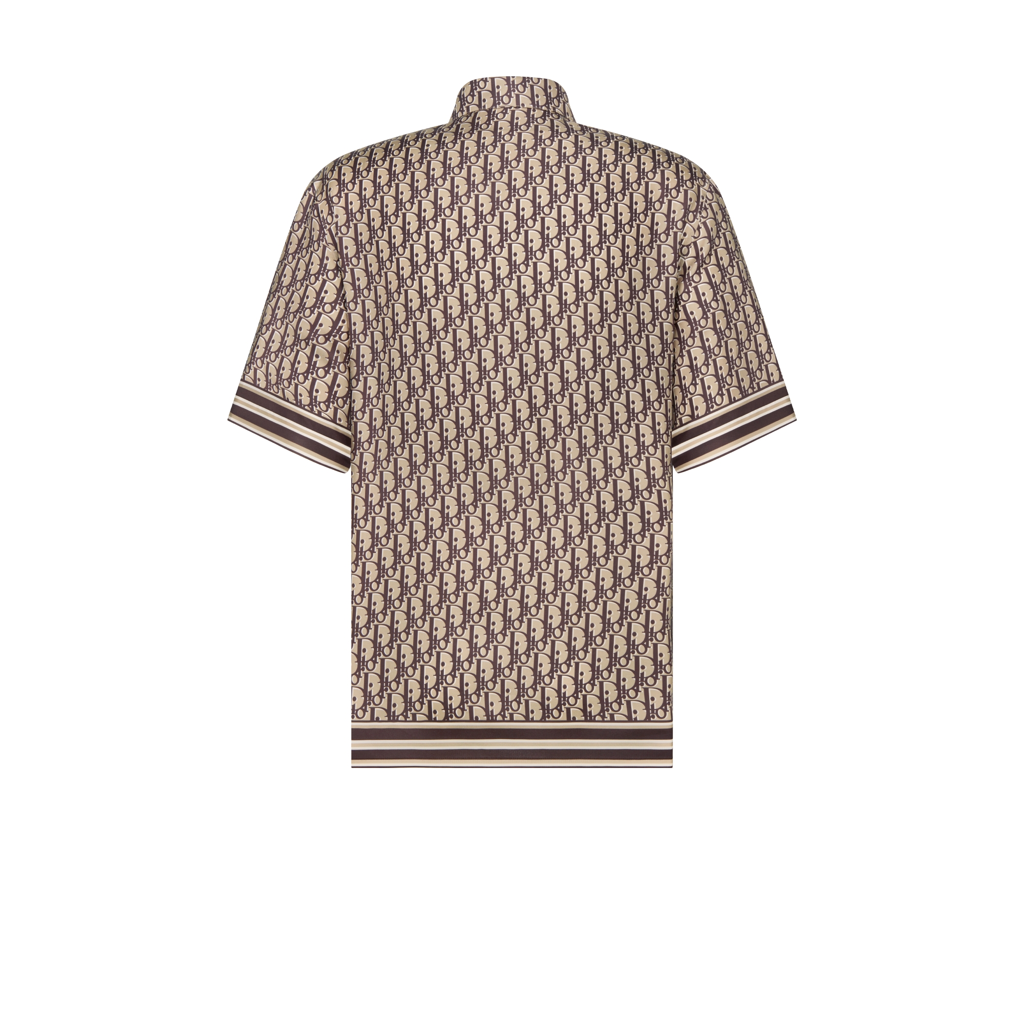 Camisa Dior Oblique com mangas curtas Twill de seda bege e marrom | DIOR