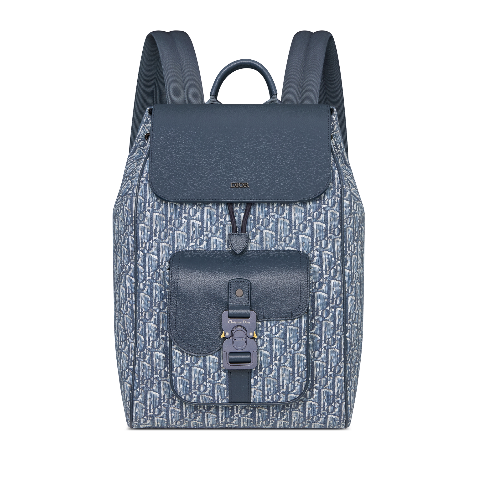 Saddle Backpack with Flap Black Dior Oblique Jacquard and Black Grained ...