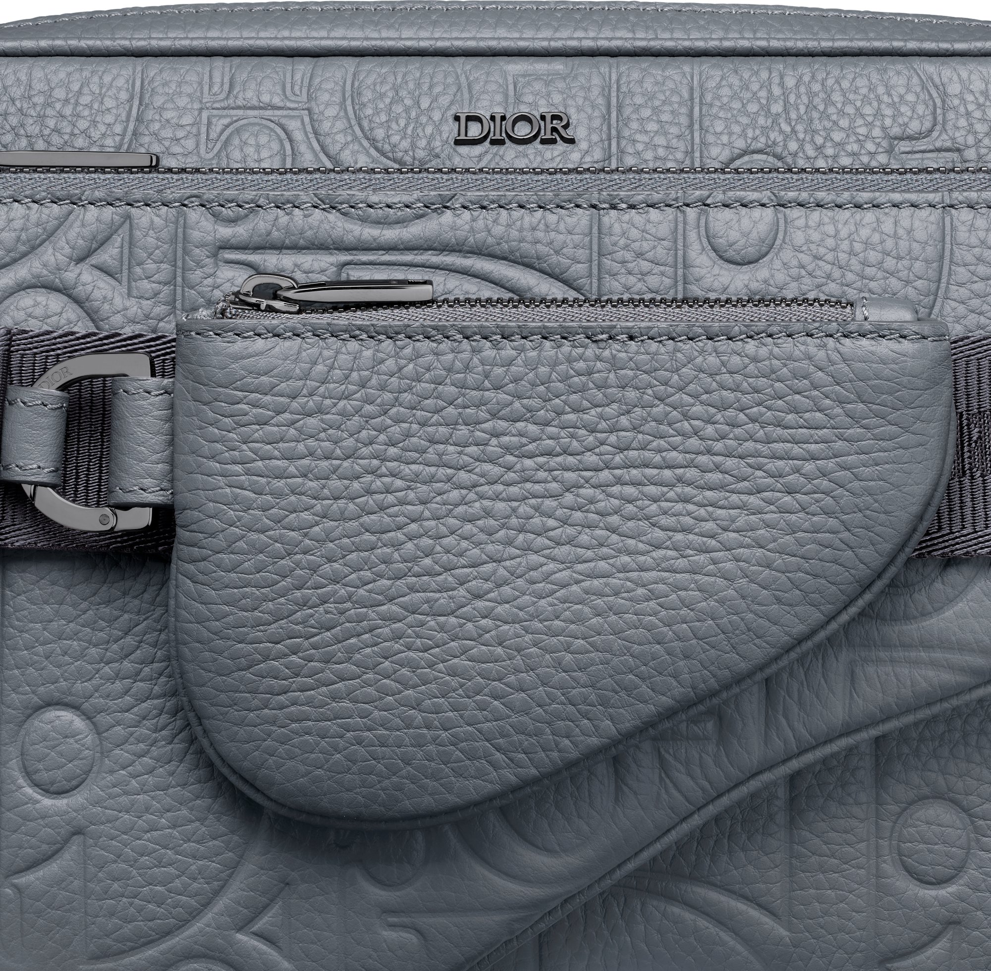 Тройная сумка Saddle Кожа Dior Gravity темно-серого цвета и зернистая ...