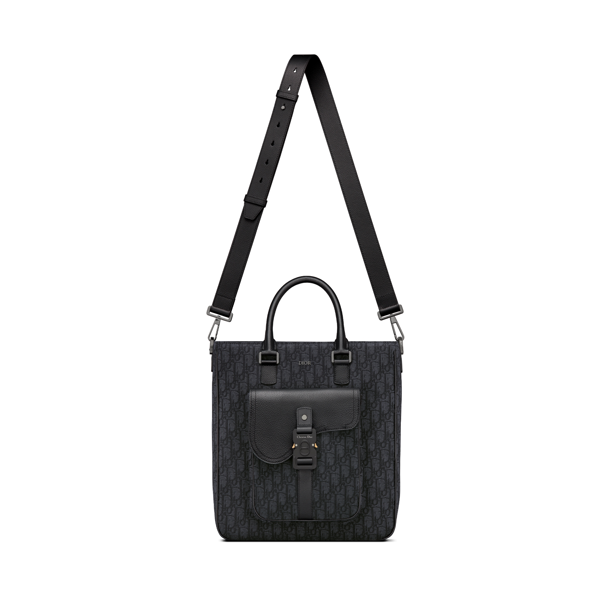 Saddle Tote Bag Black Dior Oblique Jacquard and Black Grained Calfskin ...