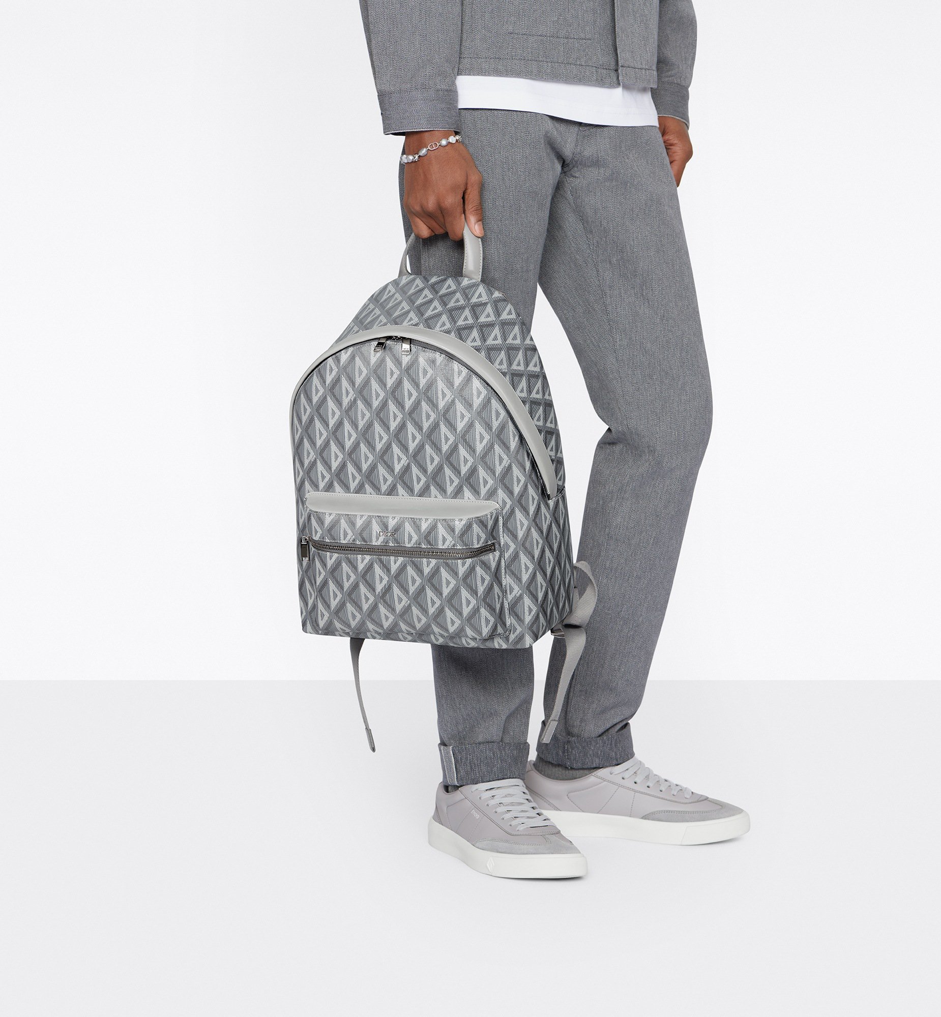 Rider Zipped Backpack Black Coated Cotton Canvas with CD Diamond Print ...