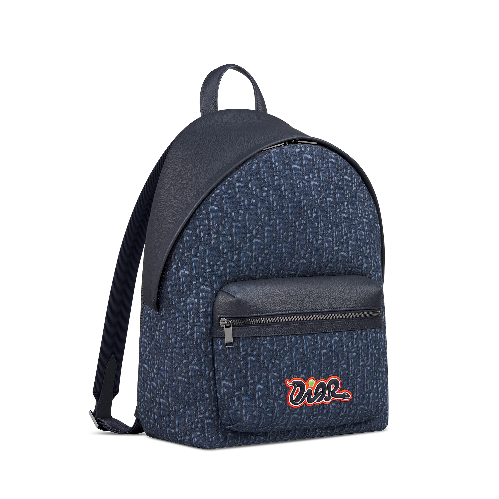 DIOR AND KAWS Rider 2.0 Zipped Backpack Navy Blue Grained Calfskin and ...