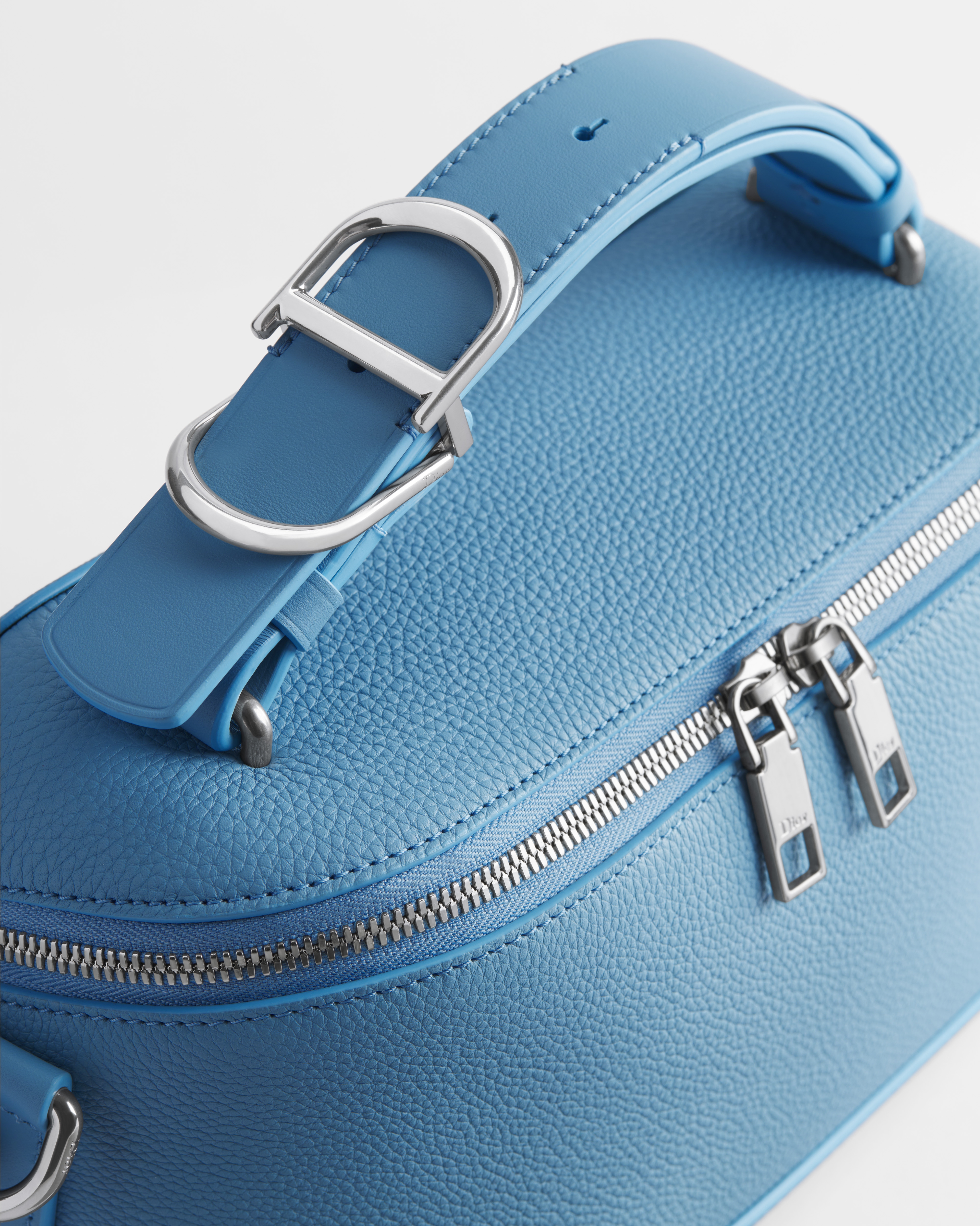 Dior Archie Zipped Bag with Strap Myosotis Blue Grained Calfskin | DIOR