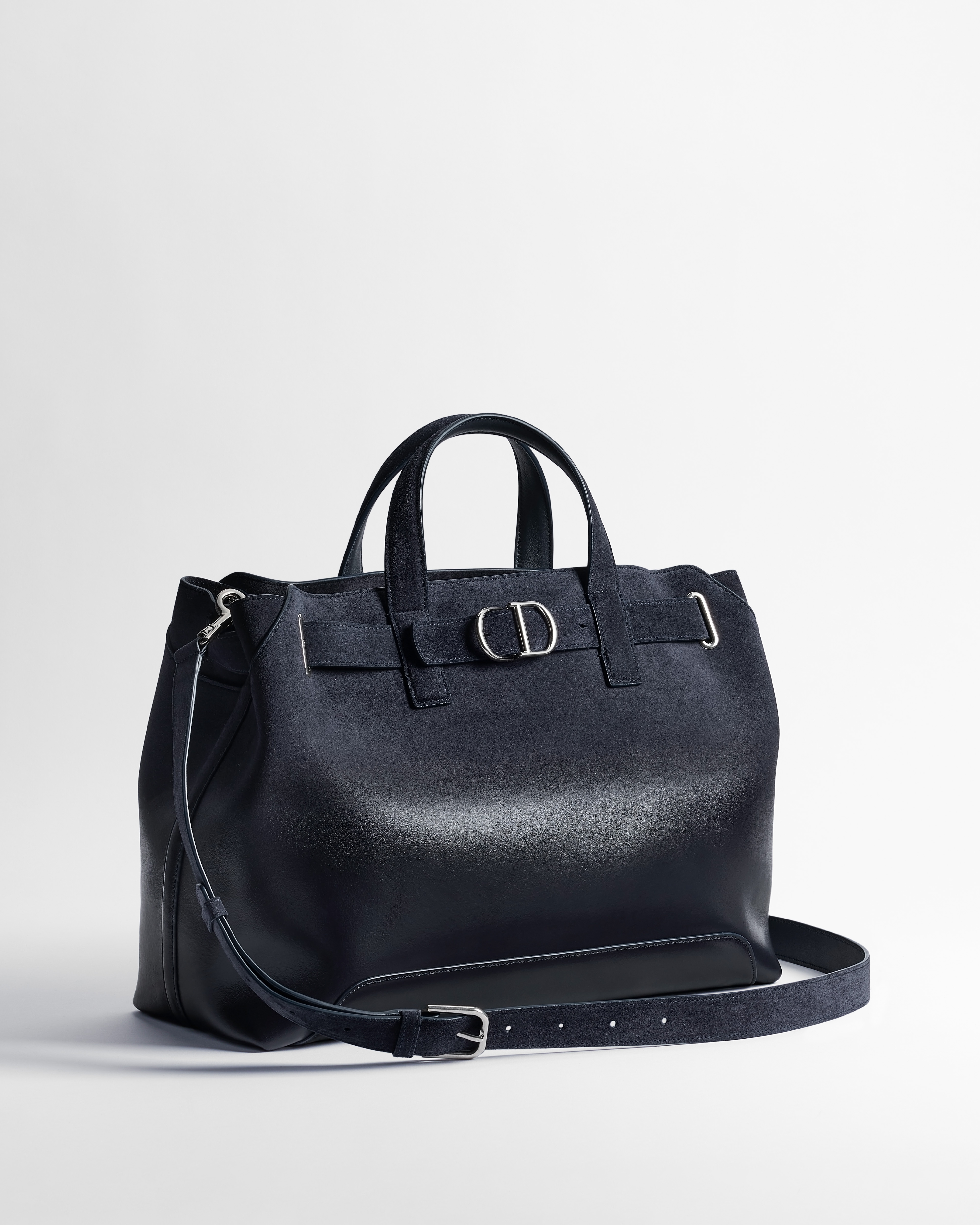 Medium Dior Normandie Tote Bag Navy Blue Patina-Finish Suede Calfskin ...