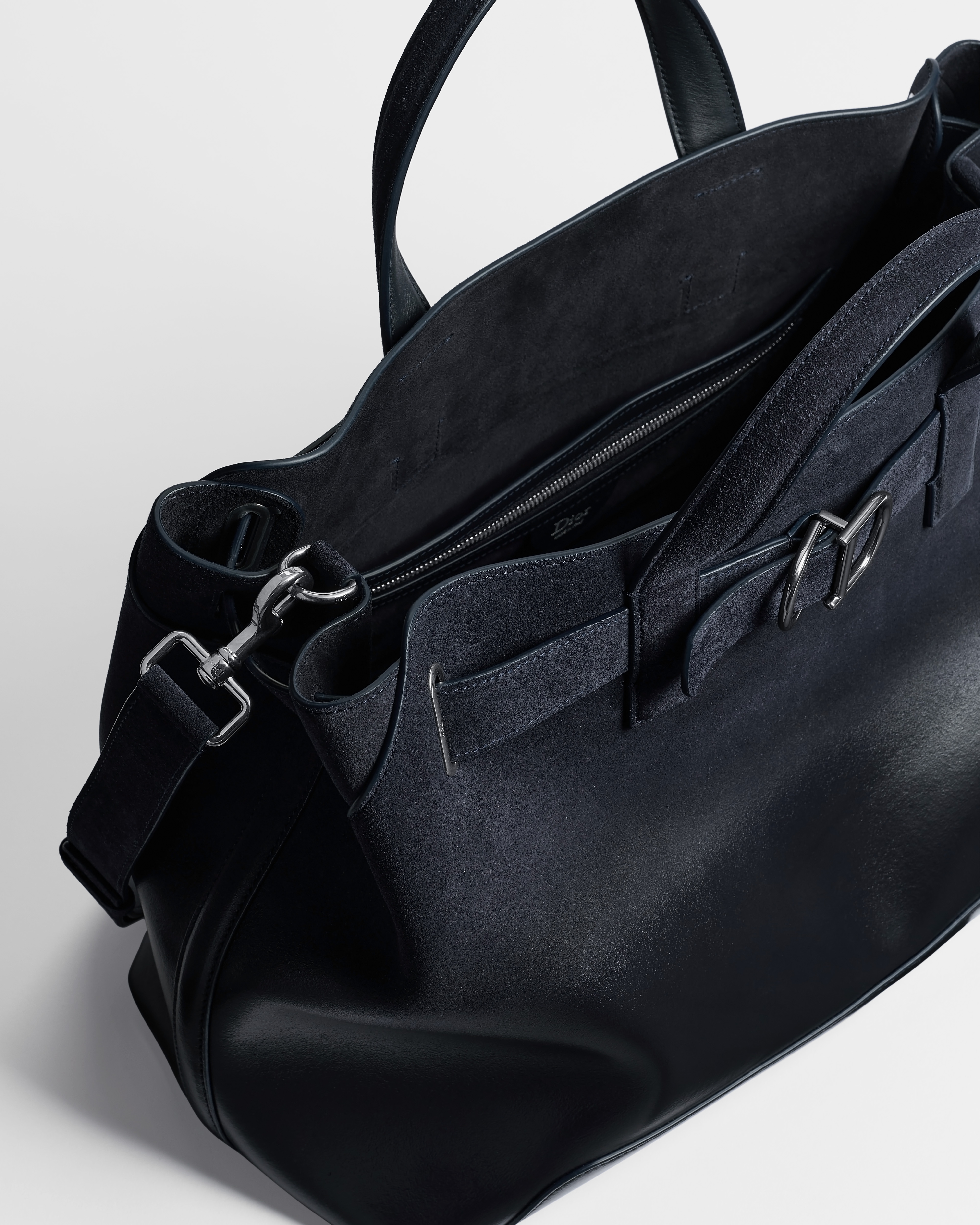 Medium Dior Normandie Tote Bag Navy Blue Patina-Finish Suede Calfskin ...