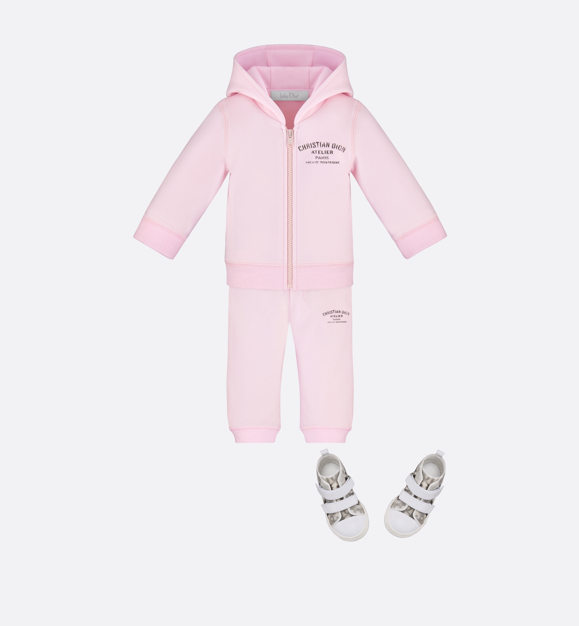 Baby Christian Dior Atelier Zipped Hooded Sweatshirt Pale Pink Cotton ...