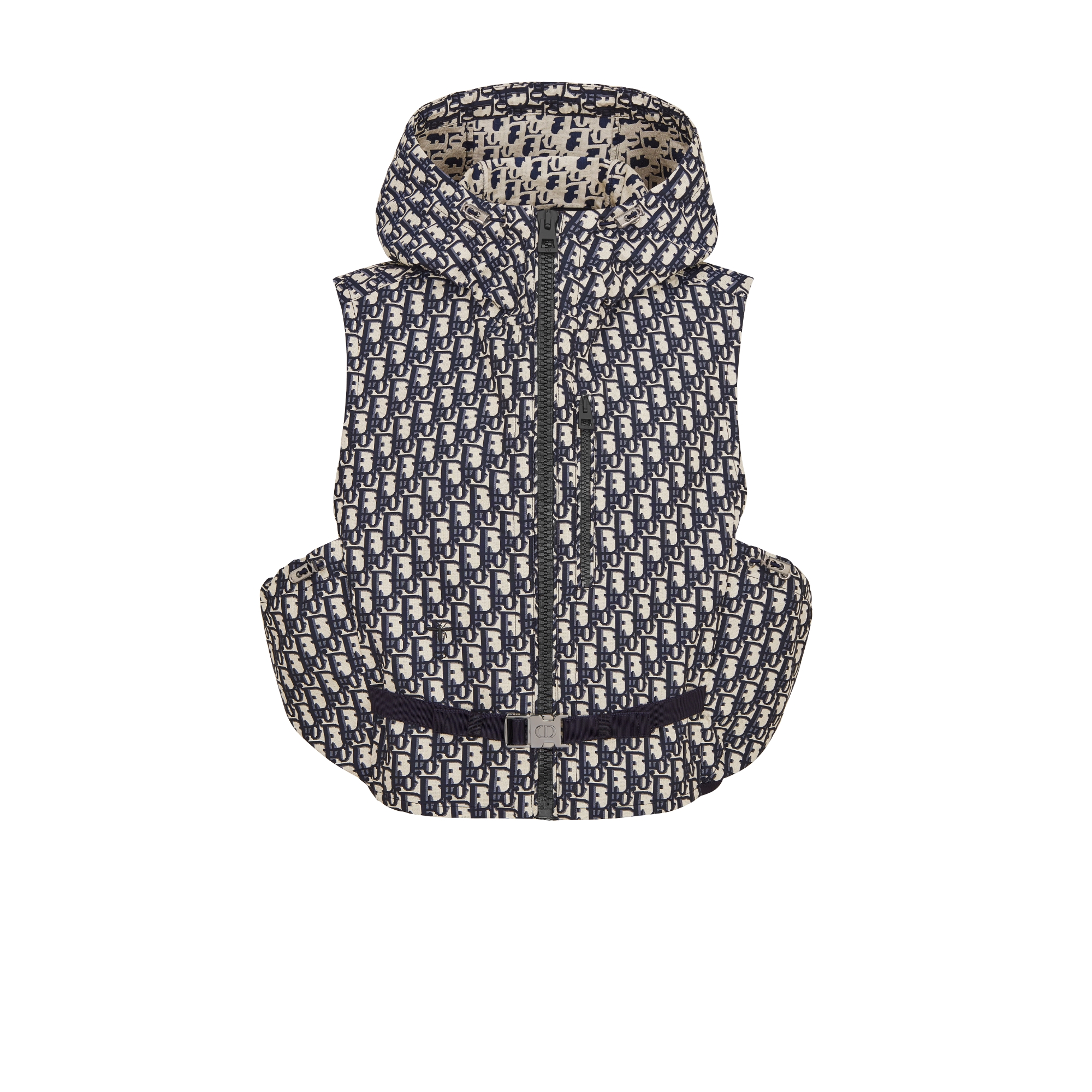 Hooded Sleeveless Vest Blue Technical Taffeta Jacquard with Dior ...