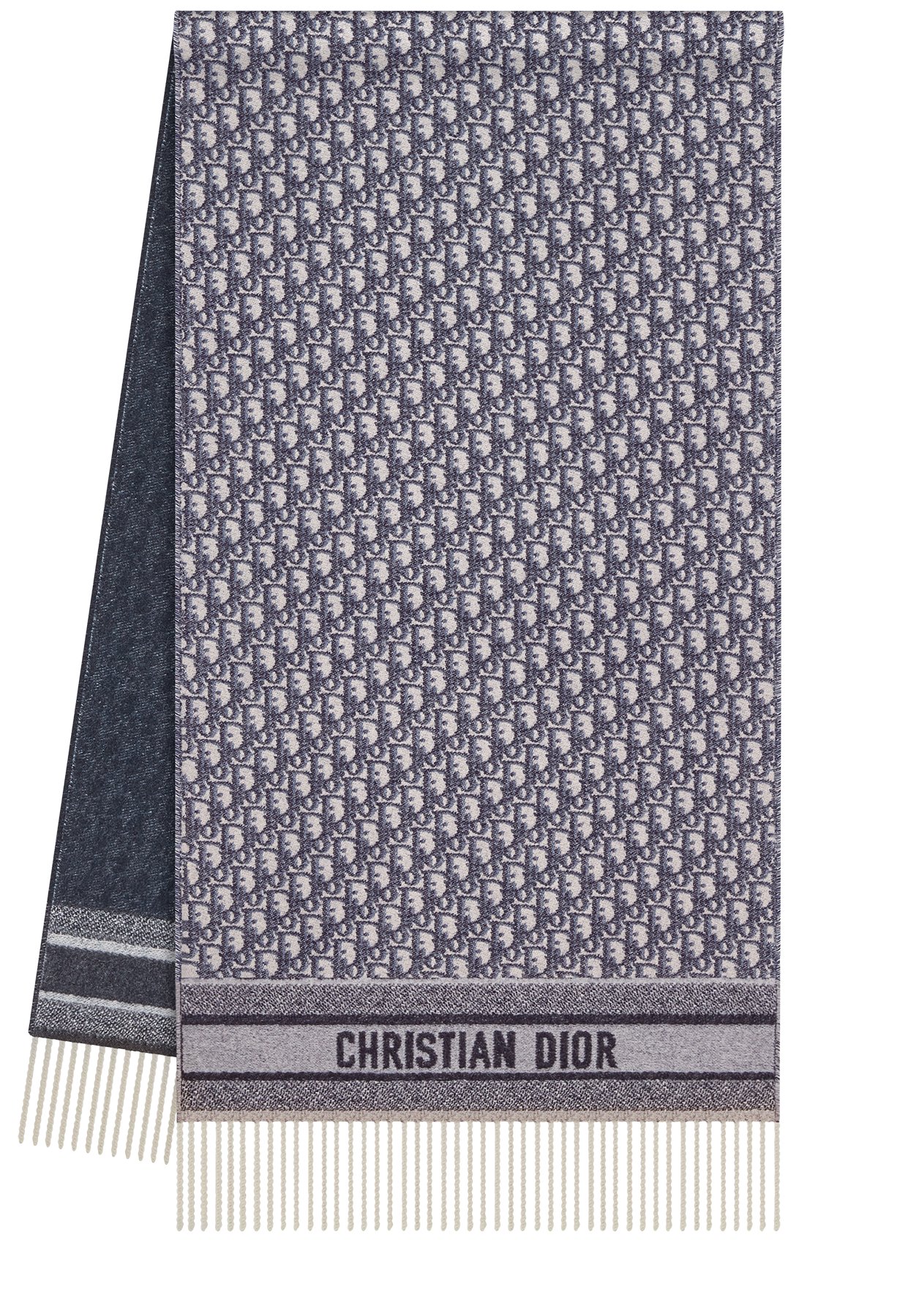 Dior Oblique Scarf Ecru and Navy Blue Cashmere | DIOR