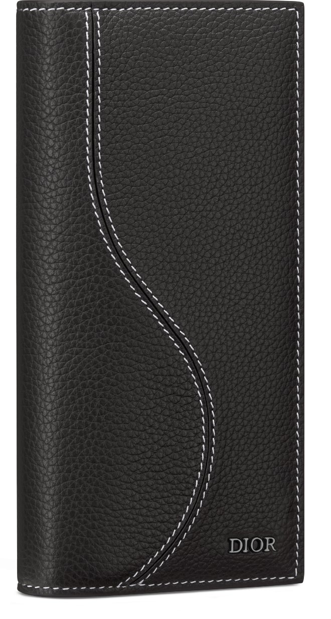 Saddle Vertical Long Wallet Black Grained Calfskin | DIOR