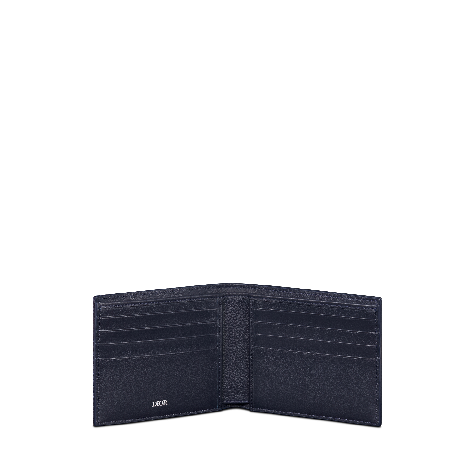 Saddle bifold-portemonnee Marineblauw generfd kalfsleer met inlegwerk ...