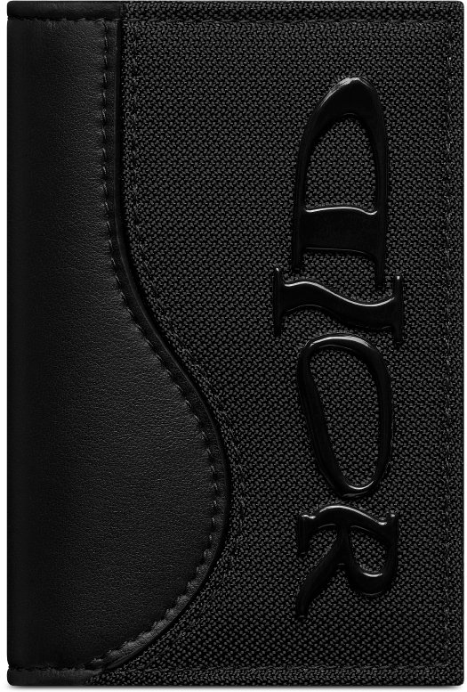 DIOR AND LEWIS HAMILTON Saddle Vertical Bifold Card Holder Black Nylon and Black Leather-Effect ...