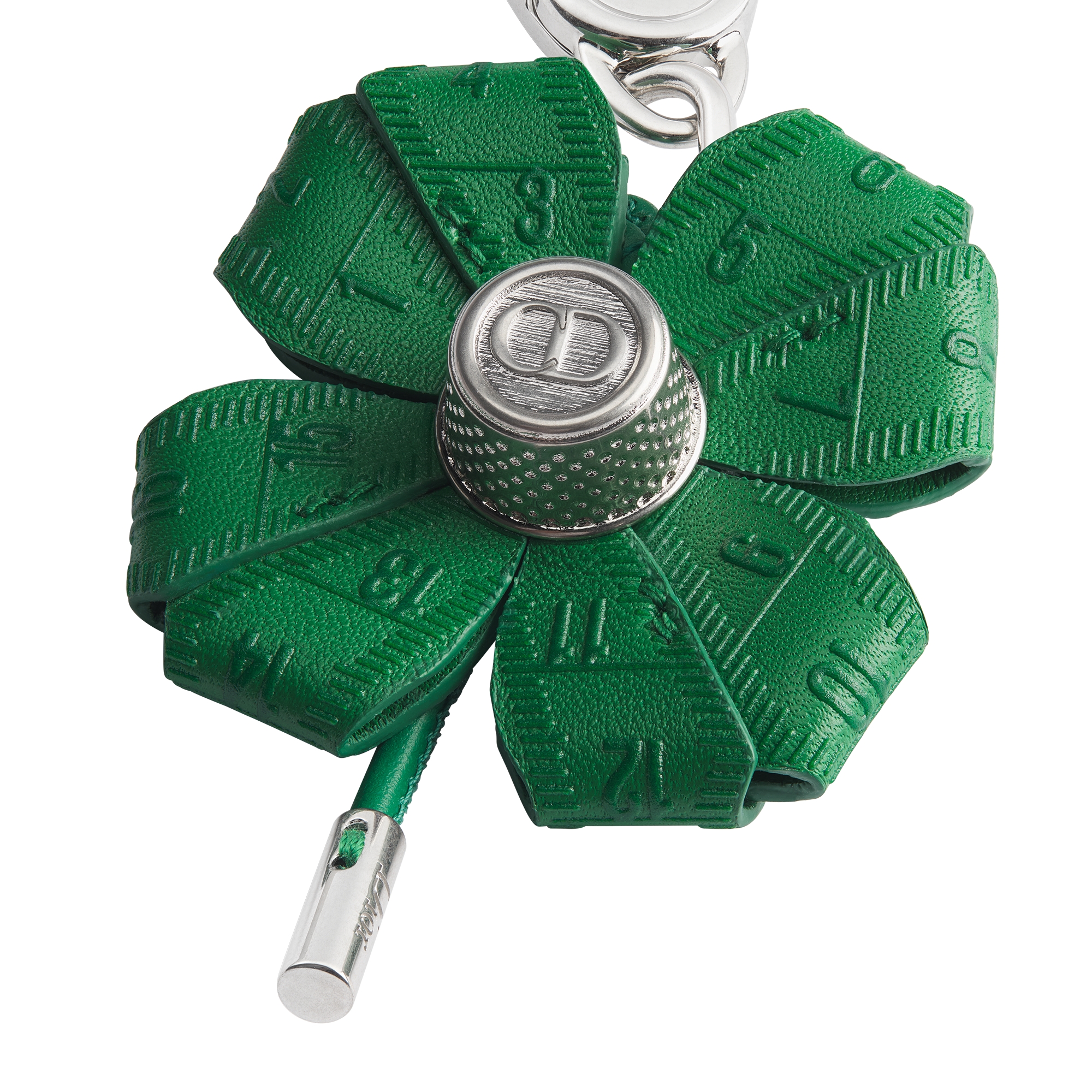 Clover Key Ring Bright Green Smooth Calfskin and Antique Silver-Finish ...