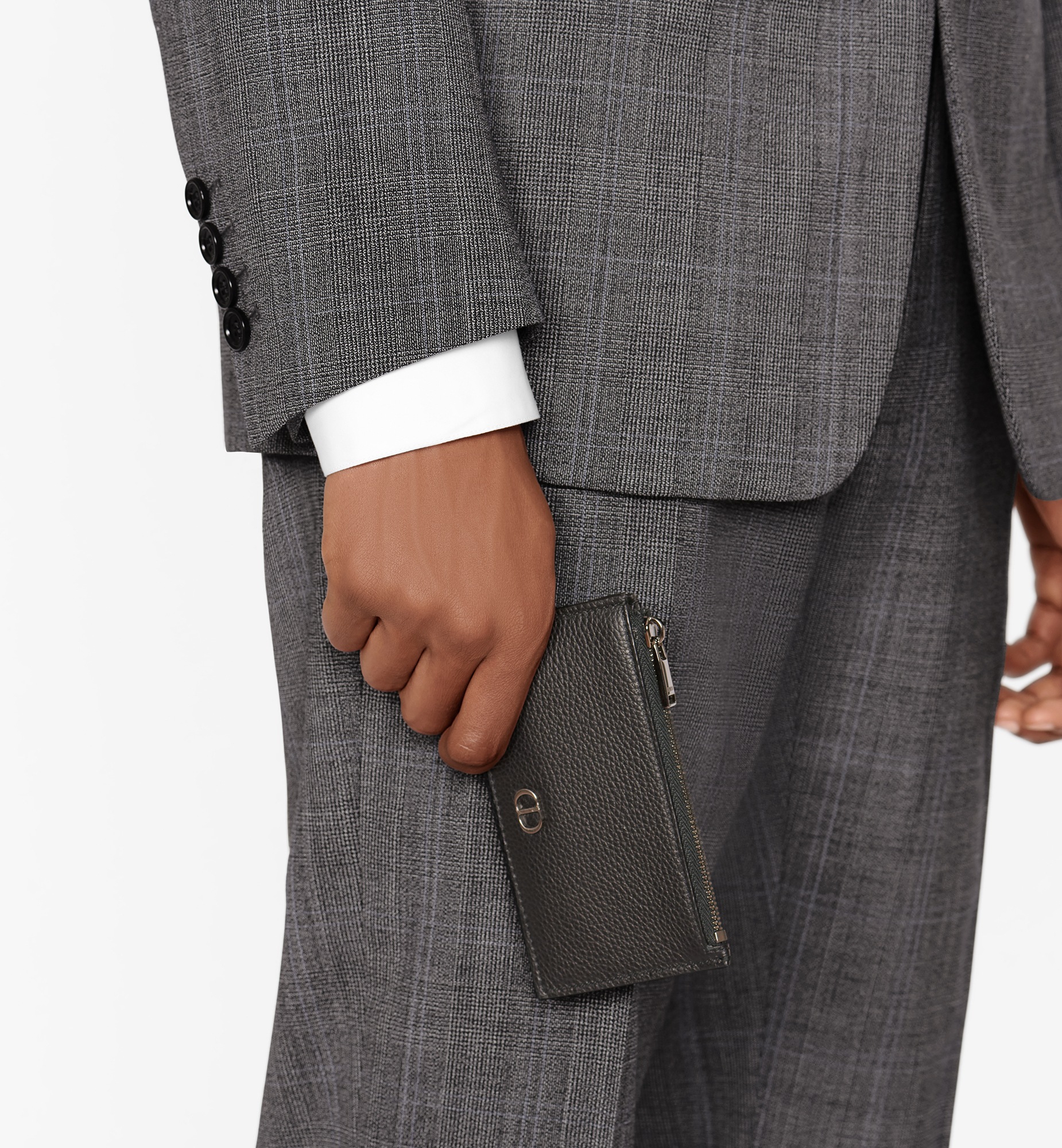 Tarjetero con cremallera Piel de becerro graneada negra | DIOR