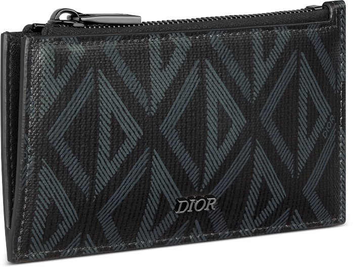 지퍼 카드 지갑 블랙 CD Diamond 프린트 코팅 코튼 캔버스 | DIOR