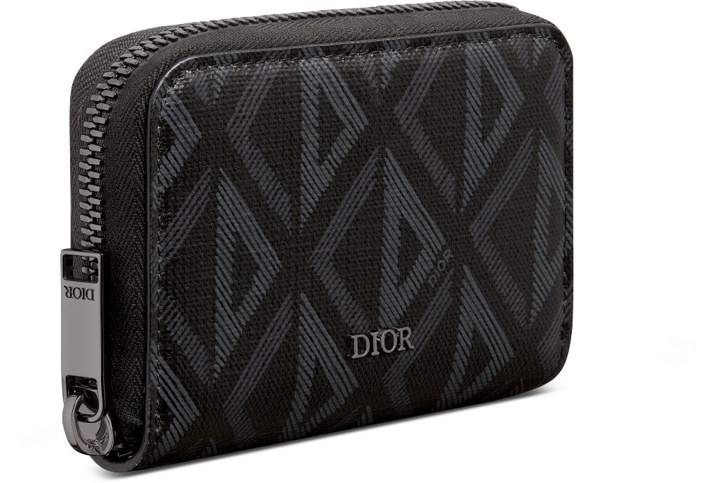 Zipped Coin Purse Black Coated Cotton Canvas with CD Diamond Print | DIOR