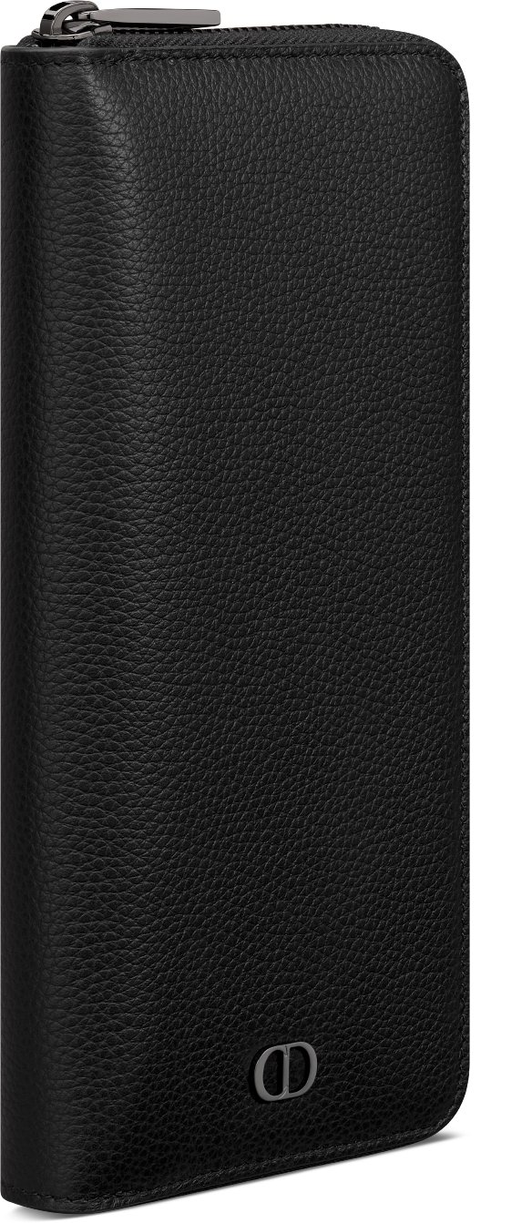 Vertical Long Zipped Wallet Black Grained Calfskin with CD Icon ...