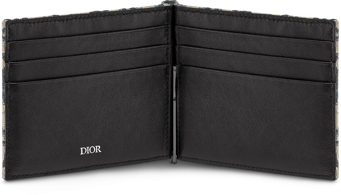 Cartera con pinza para billetes Dior Oblique en jacquard beige y negro ...