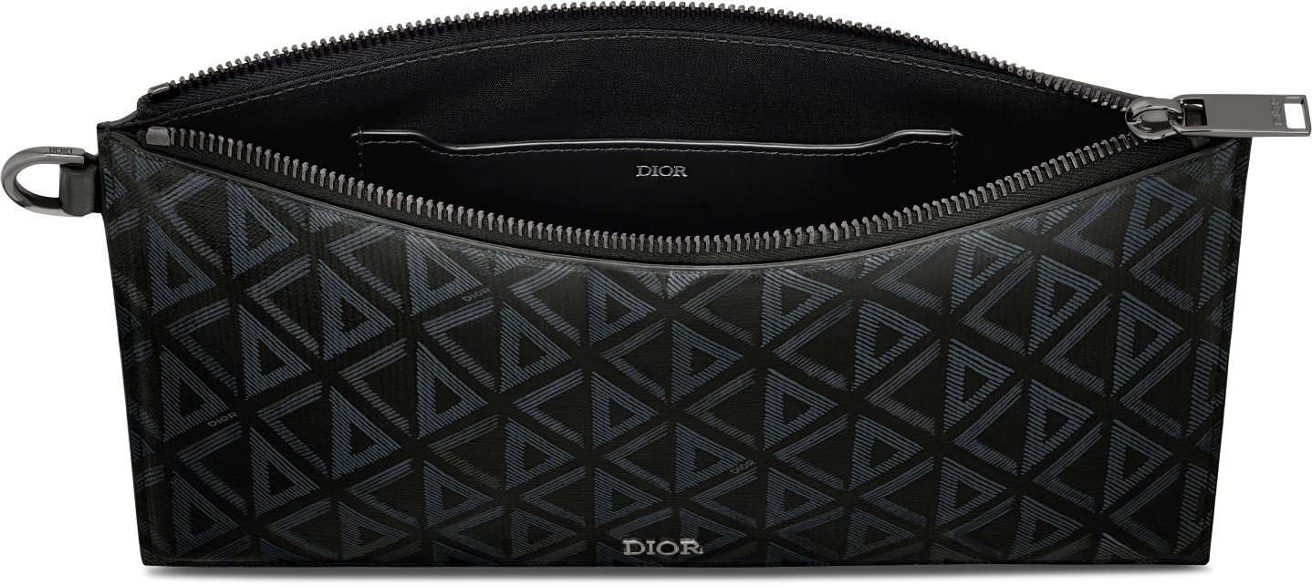 A5 Pouch Black Coated Cotton Canvas with CD Diamond Print | DIOR