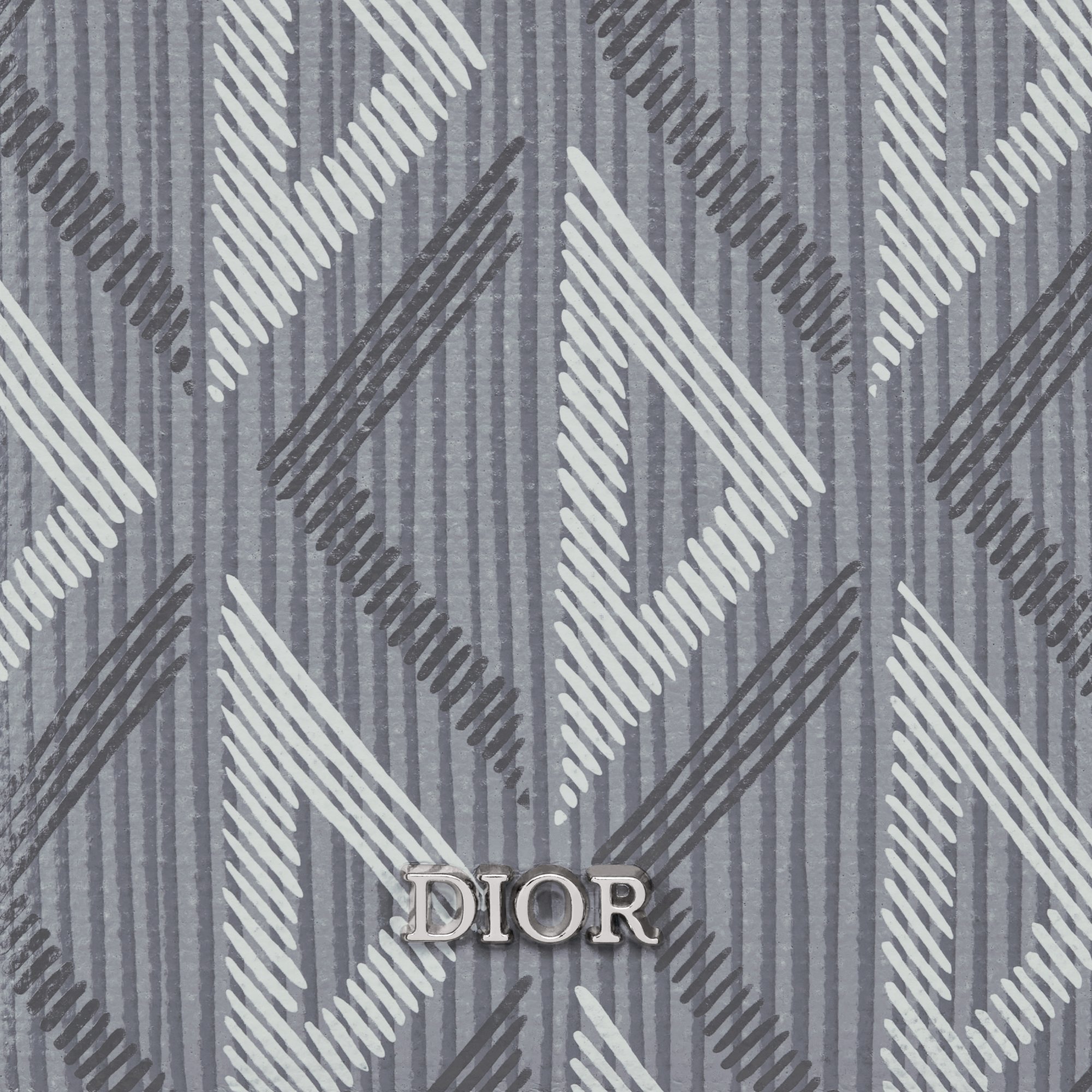 กระเป๋าใส่บัตรแบบพับสองทบทรงแนวตั้ง ผ้าฝ้ายแคนวาสเคลือบสีเทา Dior ลาย ...