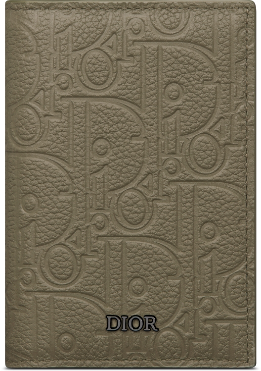กระเป๋าใส่บัตรแบบพับสองทบทรงแนวตั้ง หนัง Dior Gravity สีเขียวกากี | DIOR
