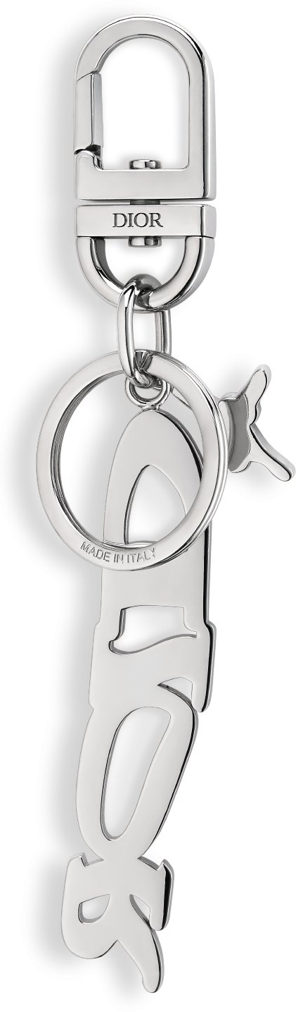 DIOR AND LEWIS HAMILTON Key Ring Palladium-Finish Brass and Red Enamel ...