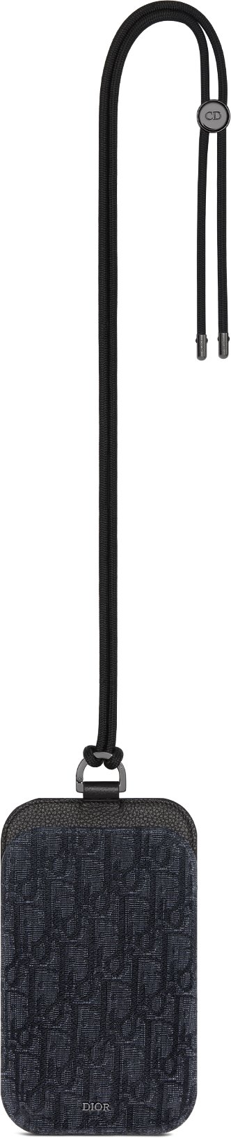 Phone Pouch Black Dior Oblique Jacquard and Black Grained Calfskin | DIOR