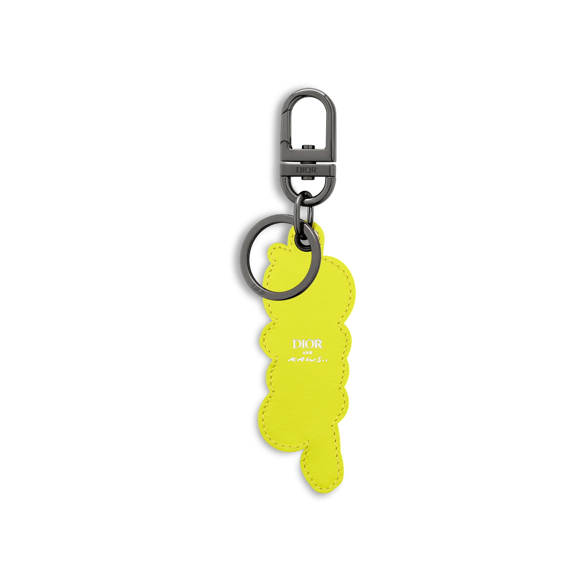 DIOR AND KAWS Key Ring Yellow Grained Calfskin and Pink and Yellow ...