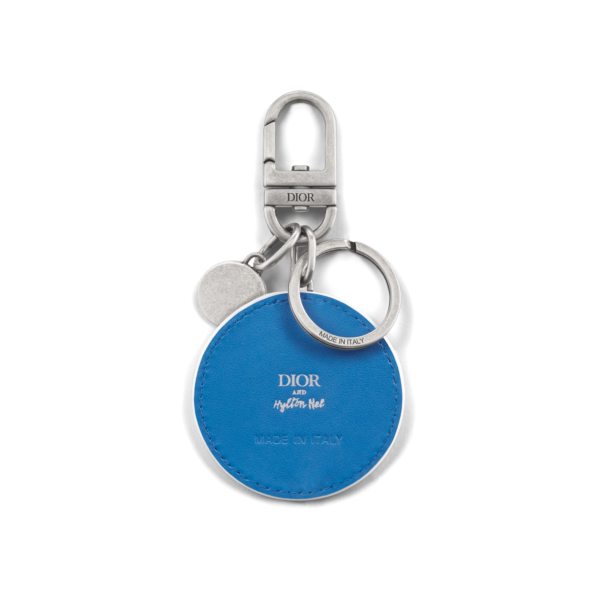 DIOR AND HYLTON NEL Key Ring White Grained Calfskin with Blue Print | DIOR