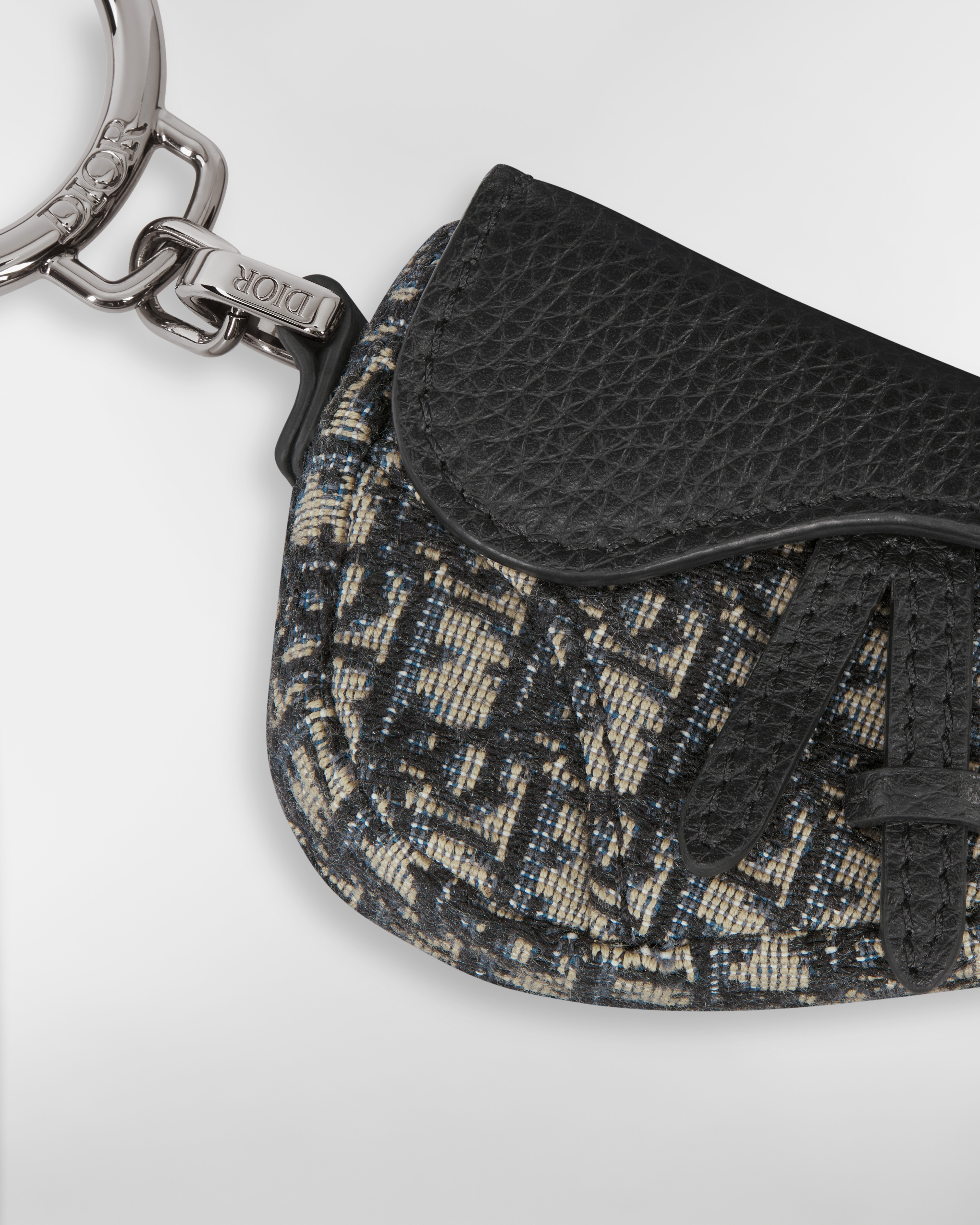 Saddle Key Ring Beige and Black Micro Dior Oblique Jacquard and Black ...