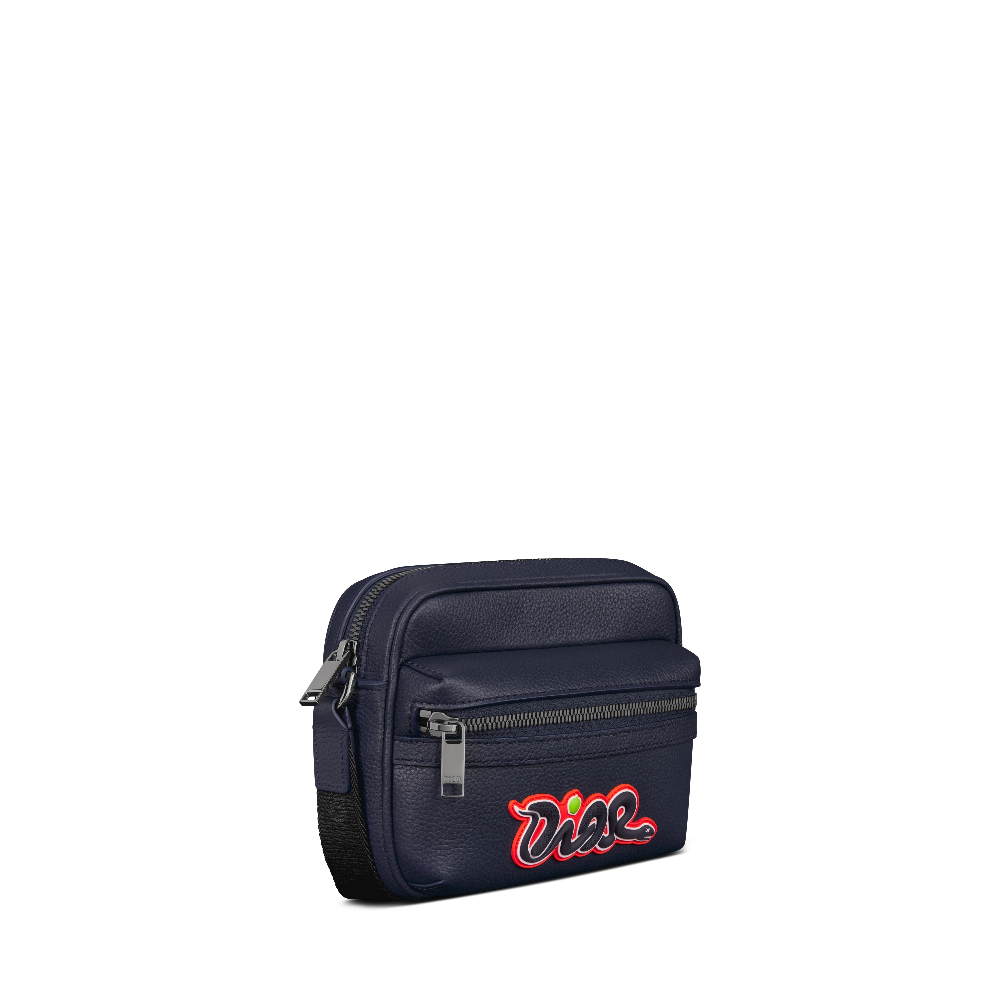 DIOR AND KAWS Mini Rider 2.0 Zipped Messenger Bag Navy Blue Grained ...