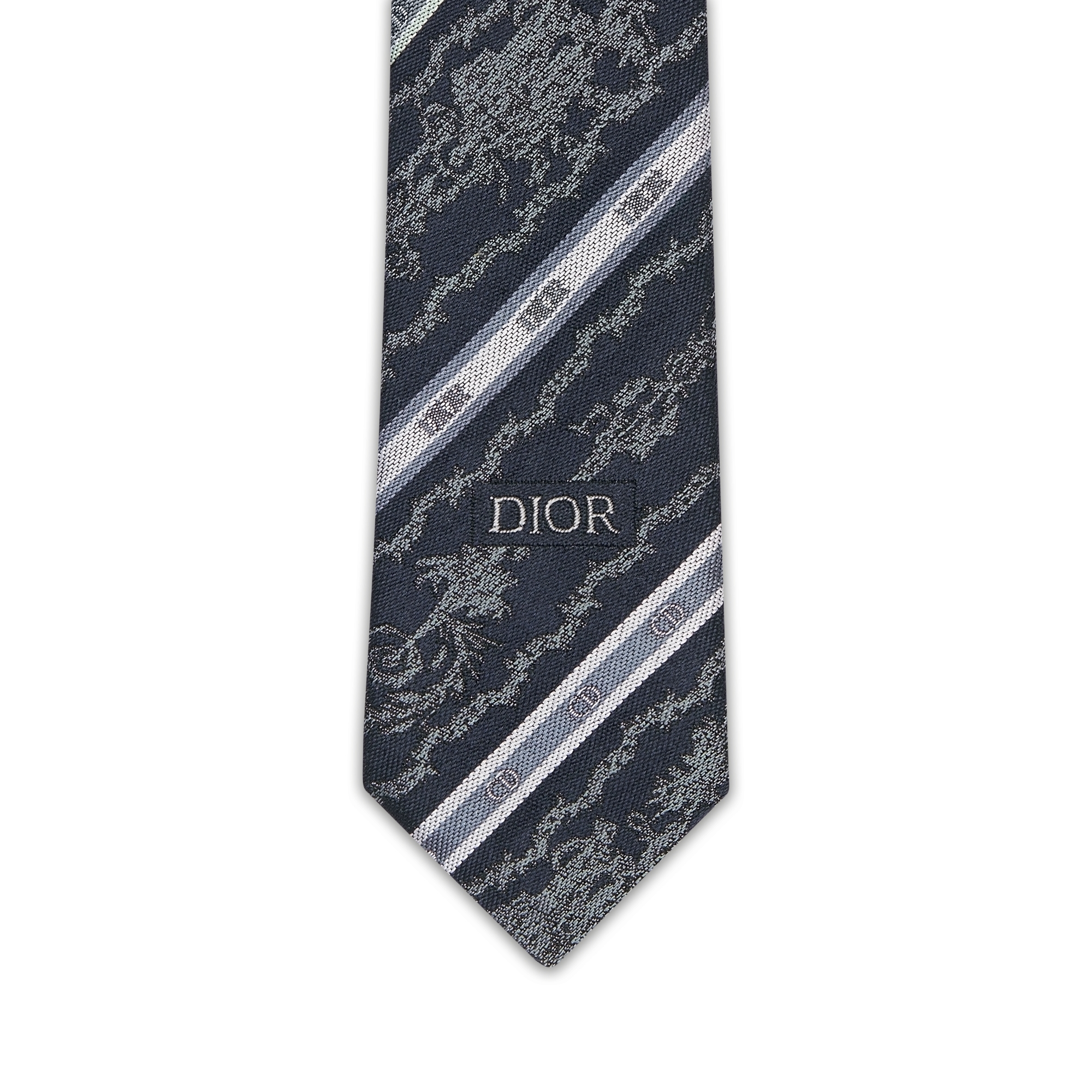 Striped Toile de Jouy Tie Navy Blue and Gray Silk | DIOR