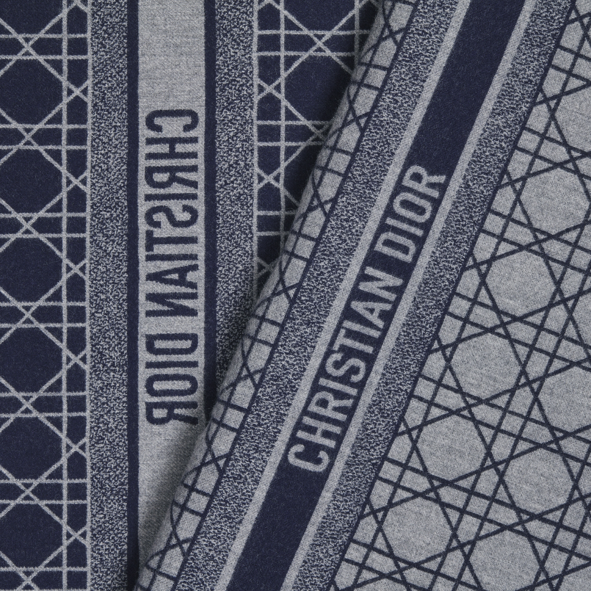 Dior Cannage Scarf Navy Blue and Gray Cashmere and Virgin Wool | DIOR