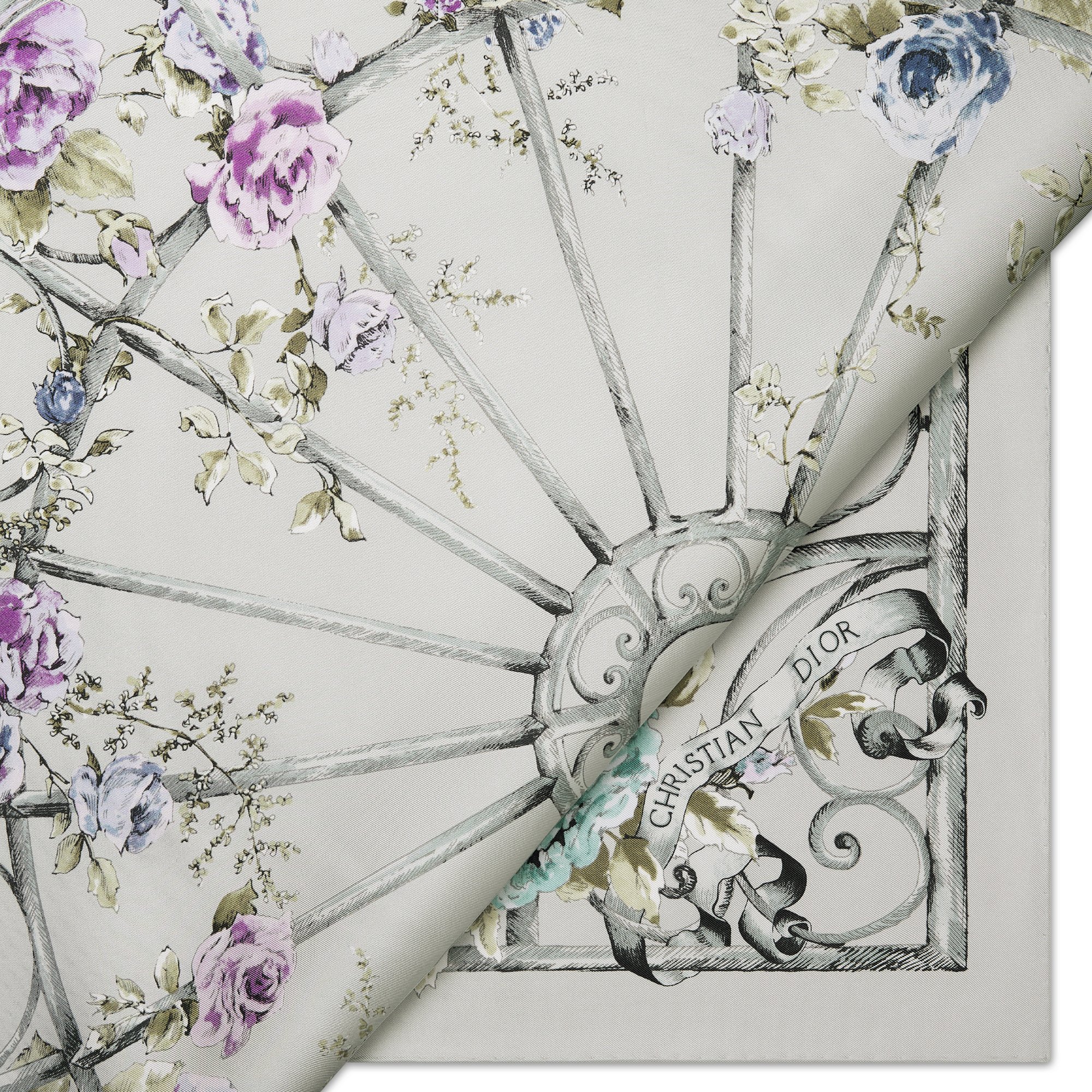 Dior Granville 90 Square Scarf Gray Multicolor Silk Twill | DIOR