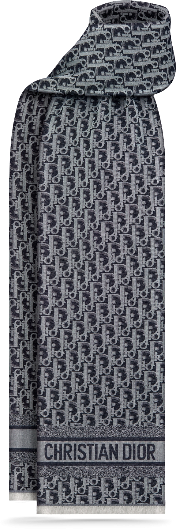 Dior Oblique Stole Navy Blue Cotton, Wool and Silk | DIOR