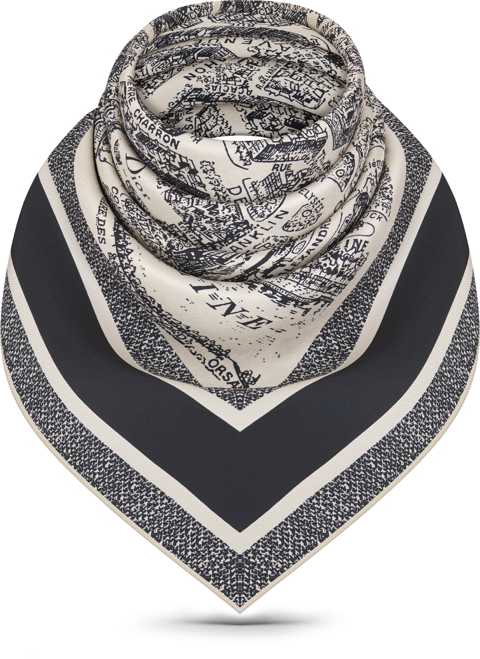 Plan de Paris 90 Square Scarf Beige and Navy Blue Silk Twill | DIOR