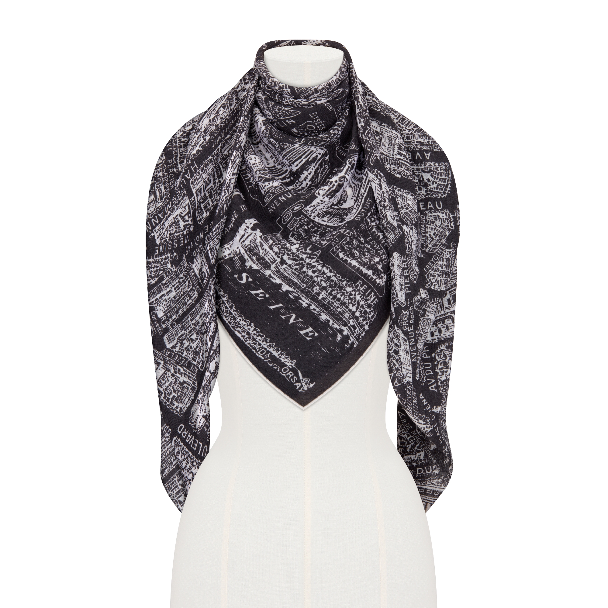 Plan de Paris Shawl Black and White Cashmere | DIOR