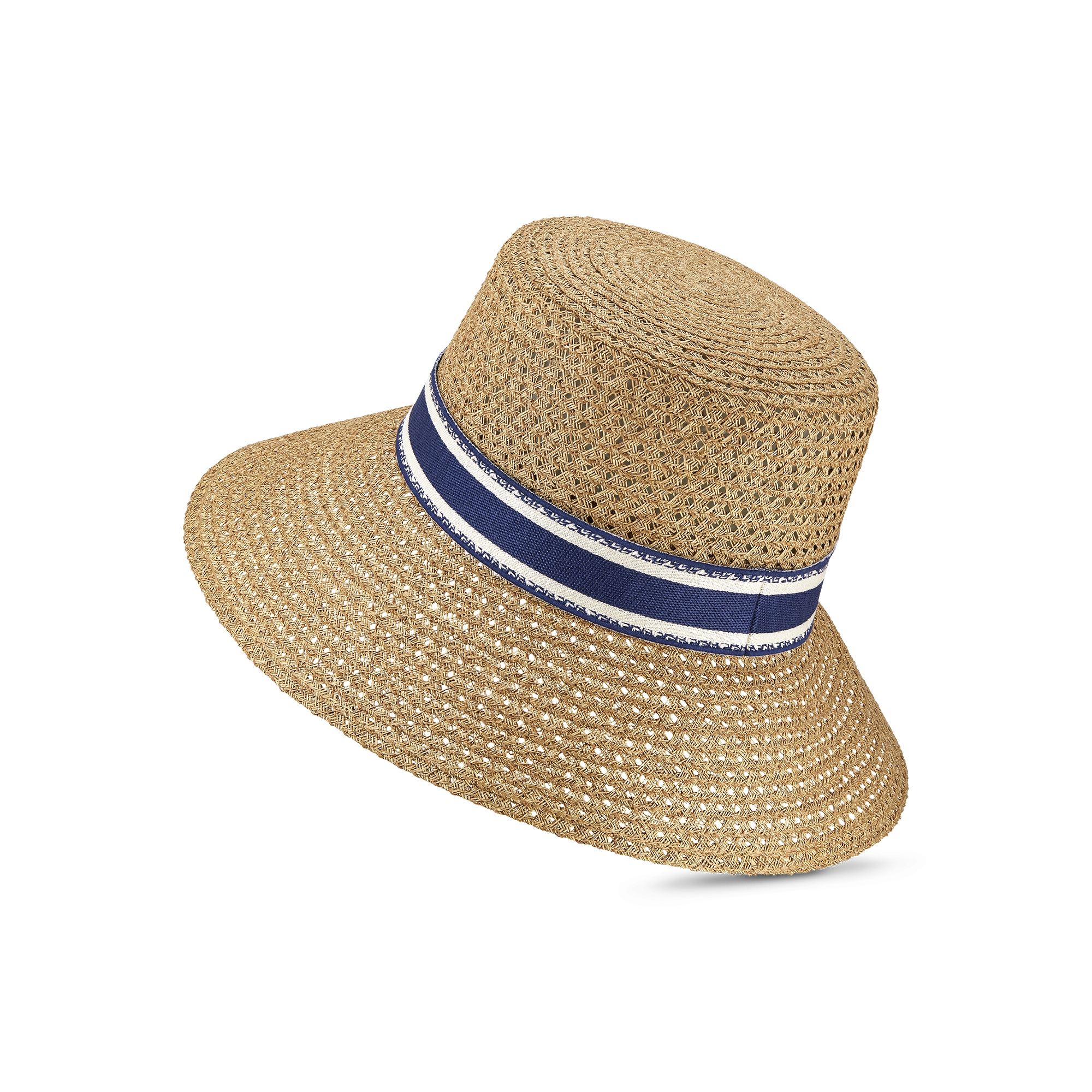 D-Bobby 넓은 챙 모자 블루 & 화이트 자수 밴드, 스트로 | DIOR