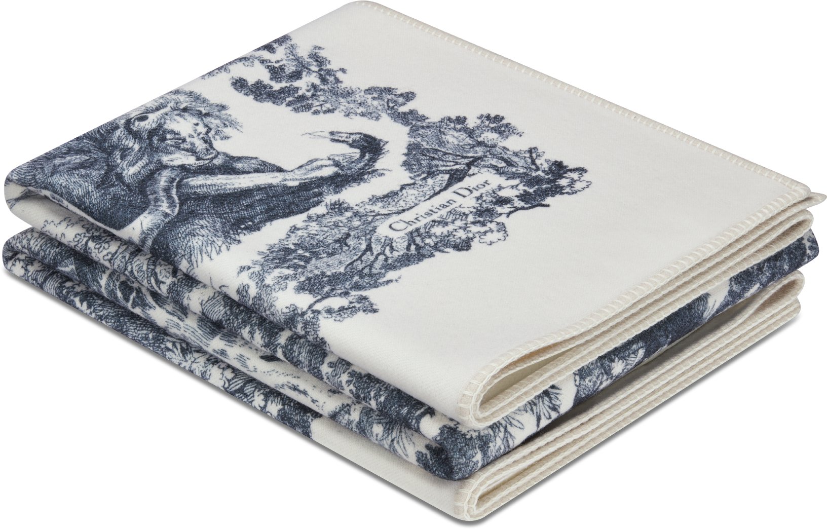 Toile de Jouy Sauvage Blanket White and Navy Blue Wool | DIOR