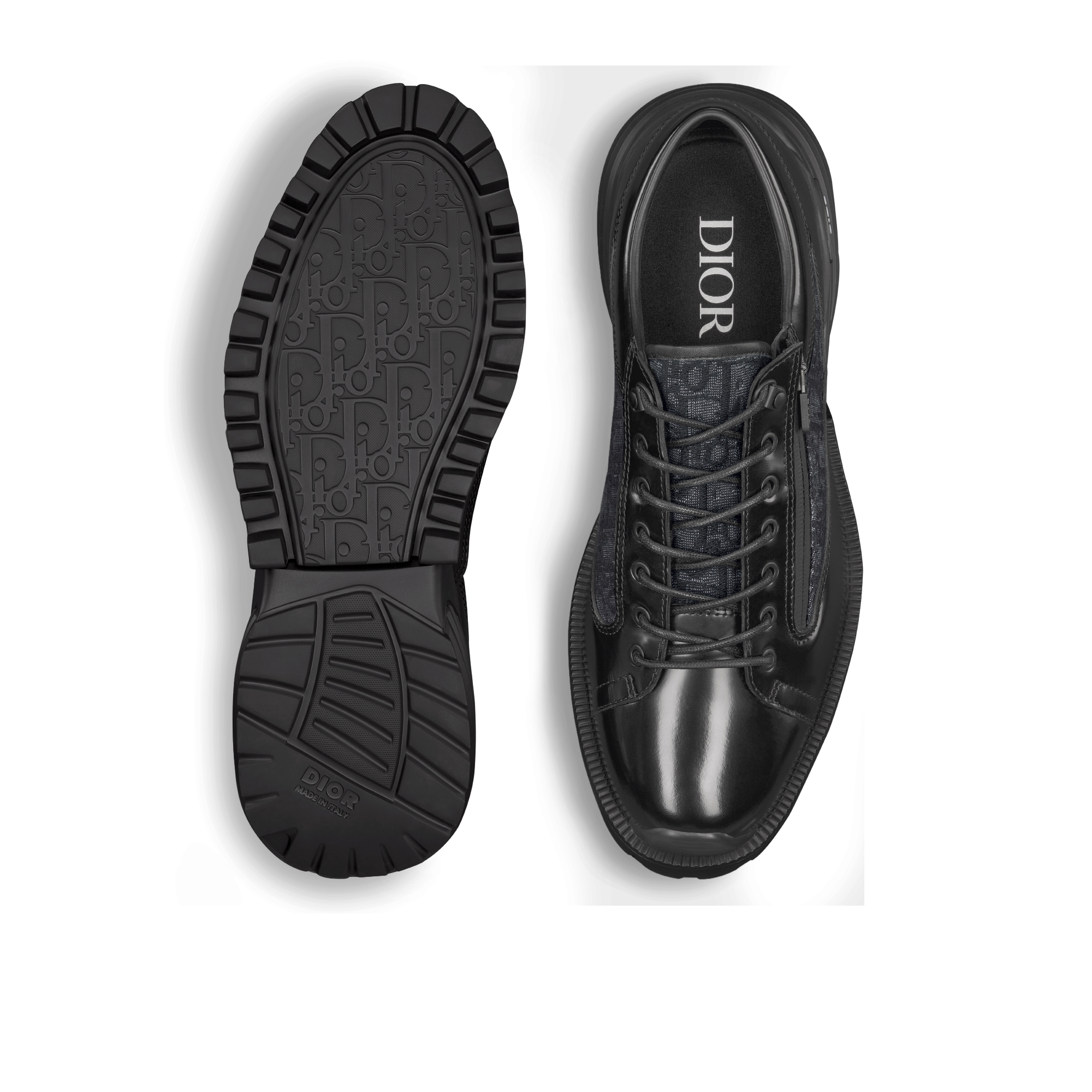 Dior Combat Derby Shoe Black Polished Calfskin and Black Dior Oblique ...
