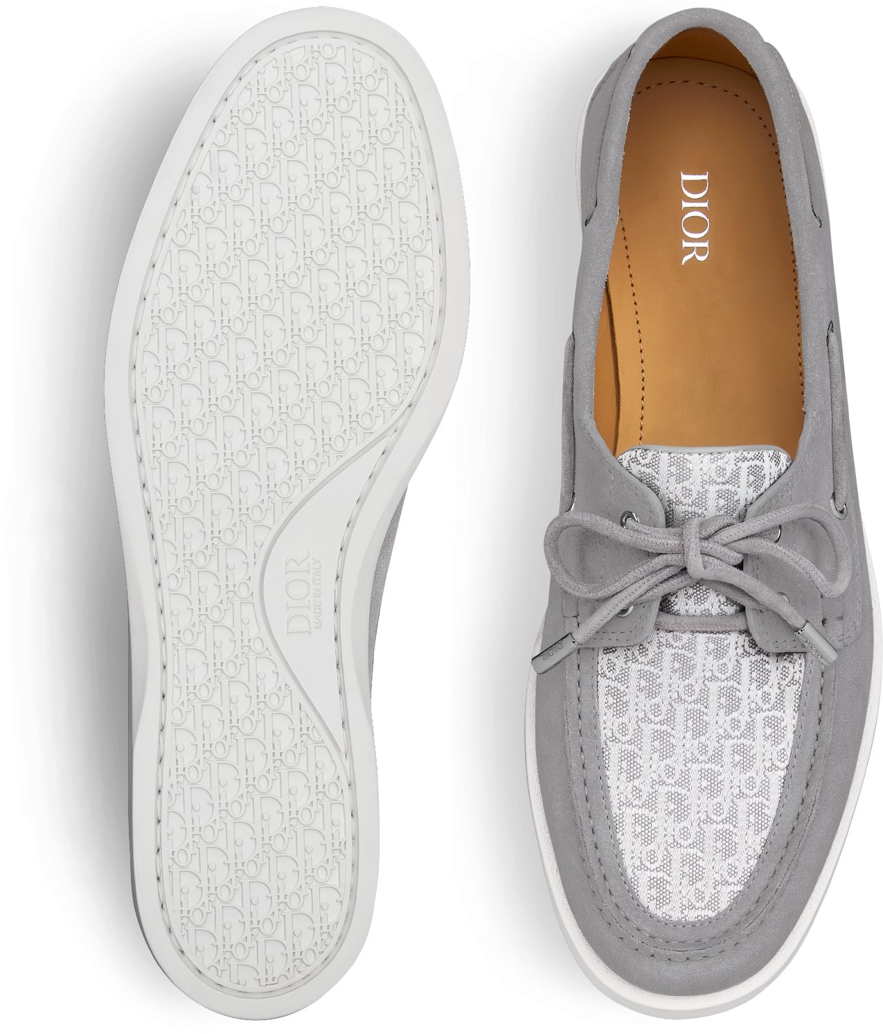 Chaussure bateau Dior Granville Suède gris Dior et toile jacquard Dior ...