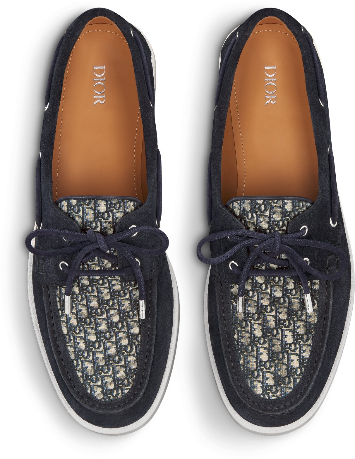 Chaussure bateau Dior Granville Suède bleu marine et toile jacquard ...