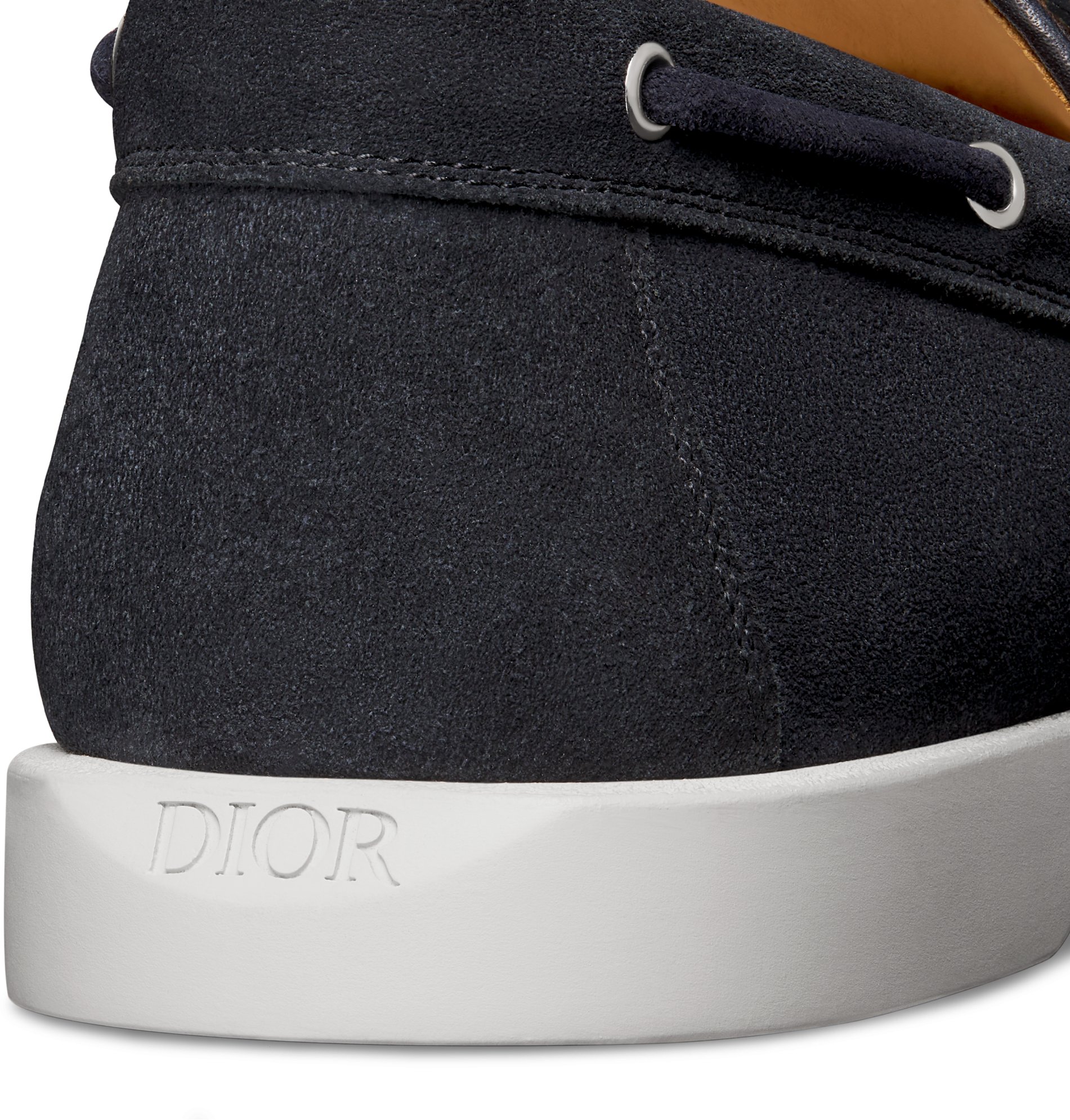 Chaussure bateau Dior Granville Suède bleu marine et toile jacquard ...