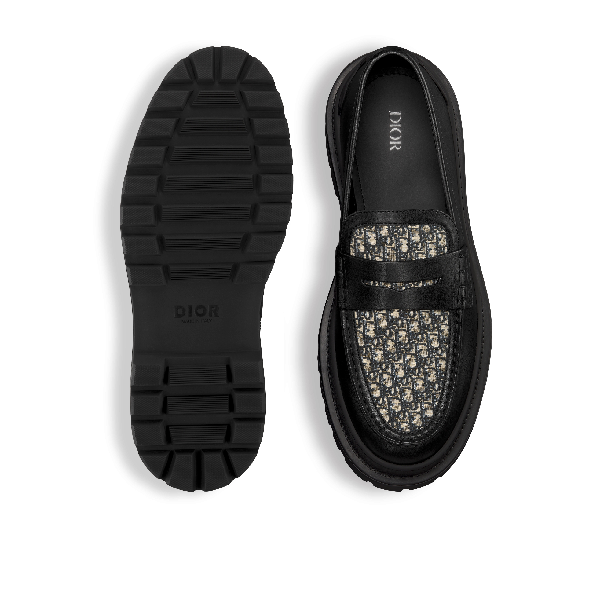 Mocassin Dior Explorer Cuir de veau lisse noir et toile jacquard Dior ...