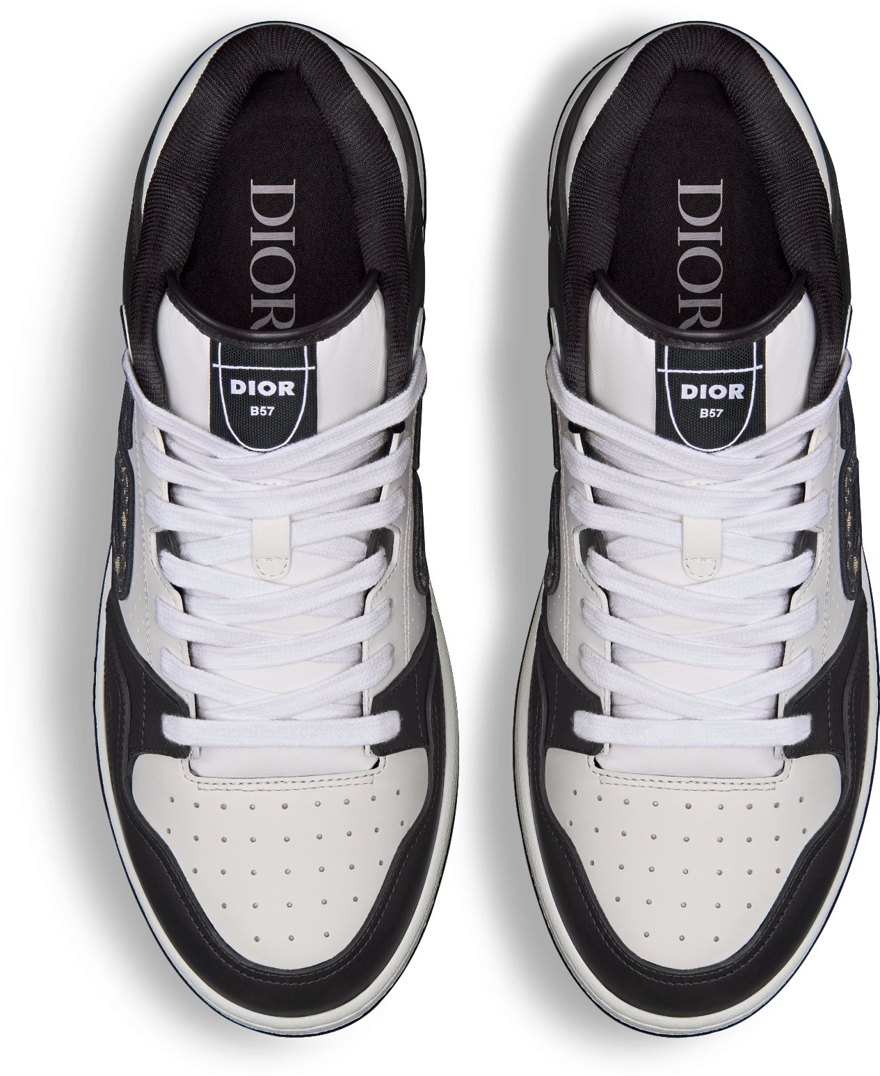 B57 Mid Top Sneaker Glattes Kalbsleder in Schwarz und Weiß mit Dior ...