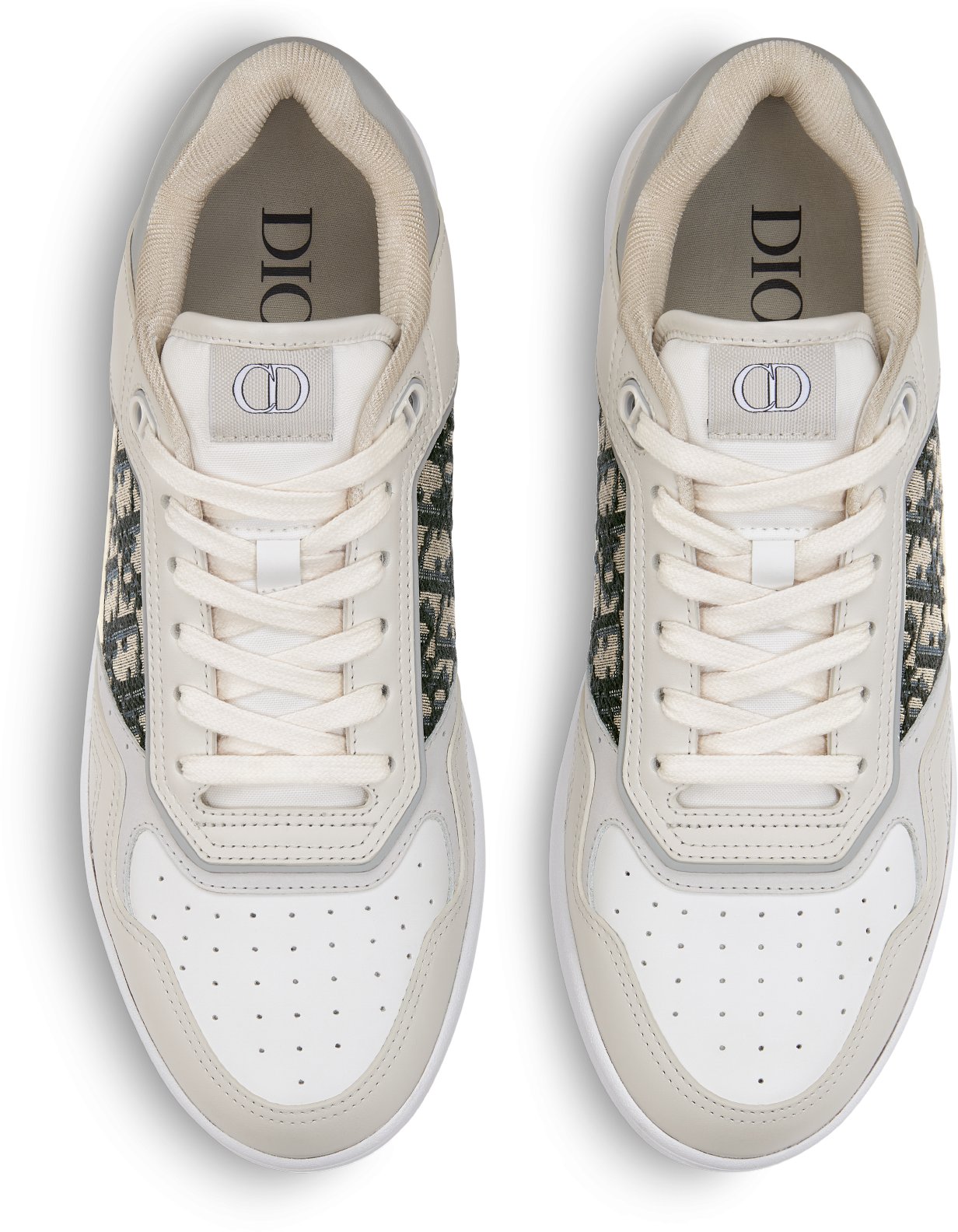 Sneaker bassa B27 Pelle di vitello liscia crema e bianca con jacquard Dior Oblique beige e nero ...