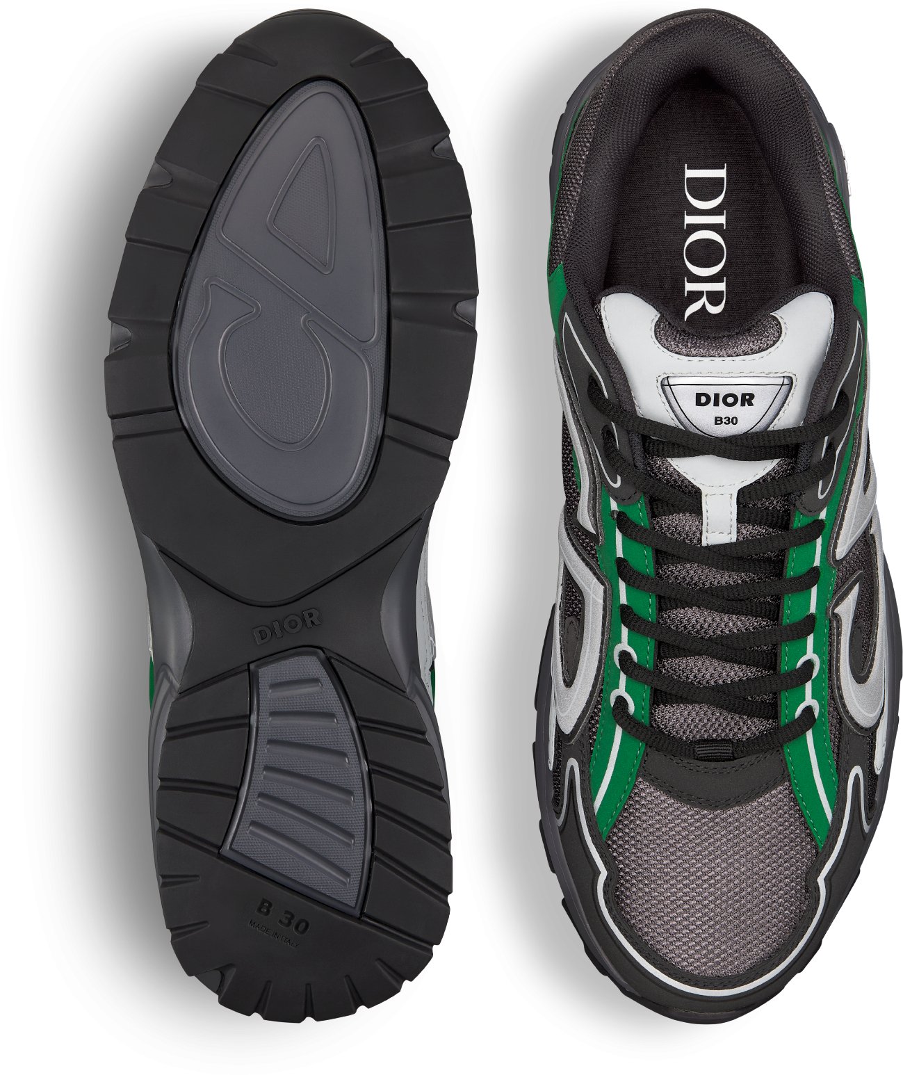 B30 Countdown Sneaker Deep Gray Mesh with Green, Black and Gray Technical Fabric | DIOR